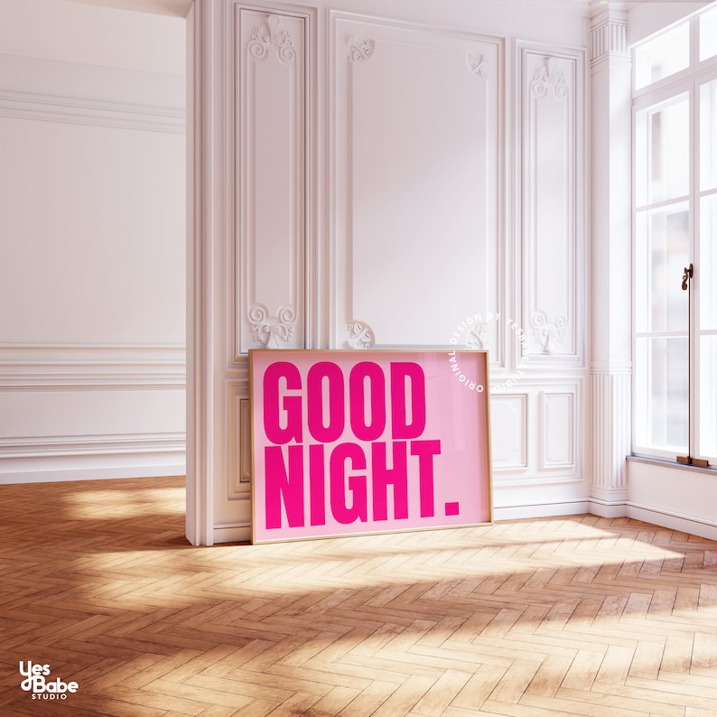 Good Night Horizontal Wall Art, Hot Pink Wall Art, Dopamine Decor ...