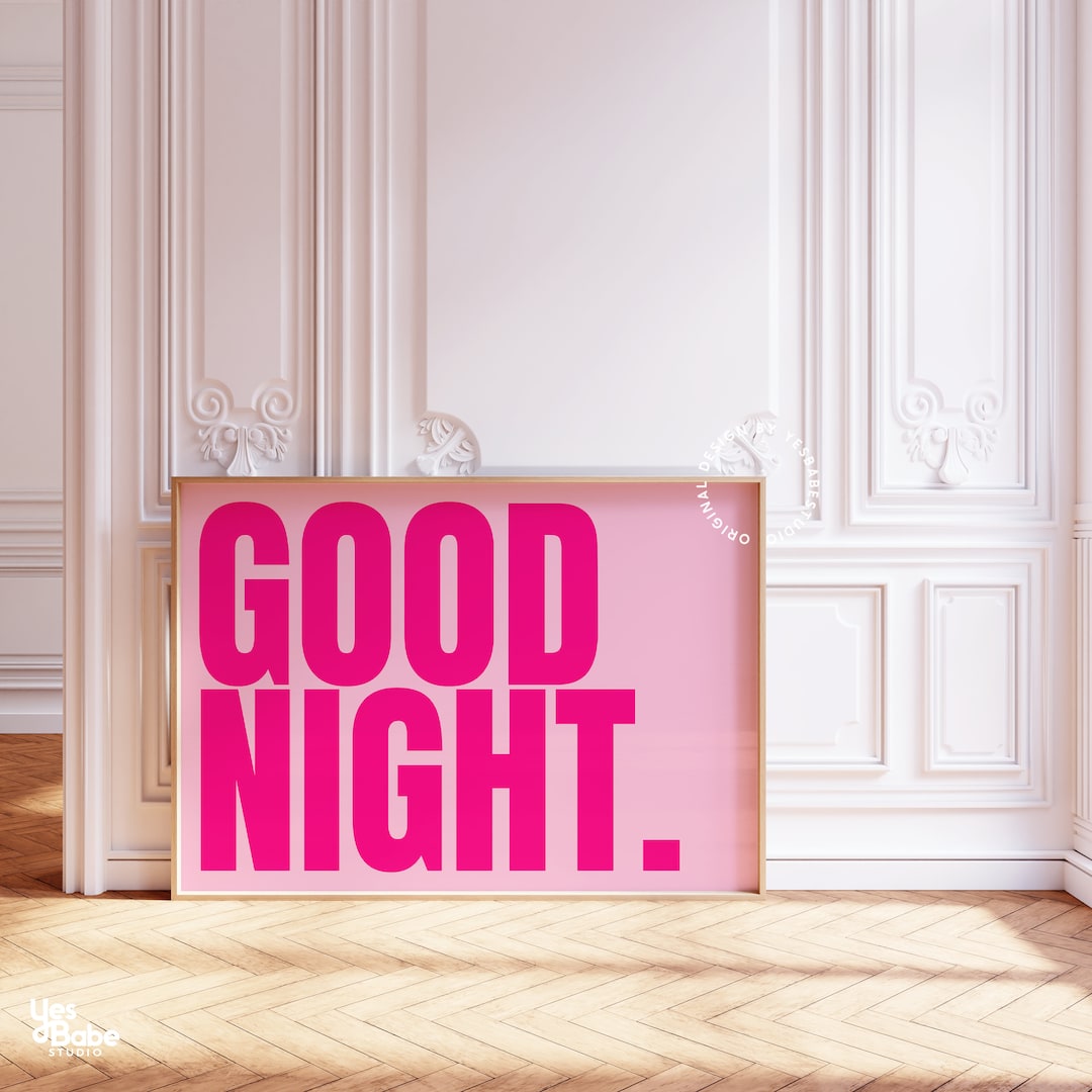 Good Night Horizontal Wall Art, Hot Pink Wall Art, Dopamine Decor ...