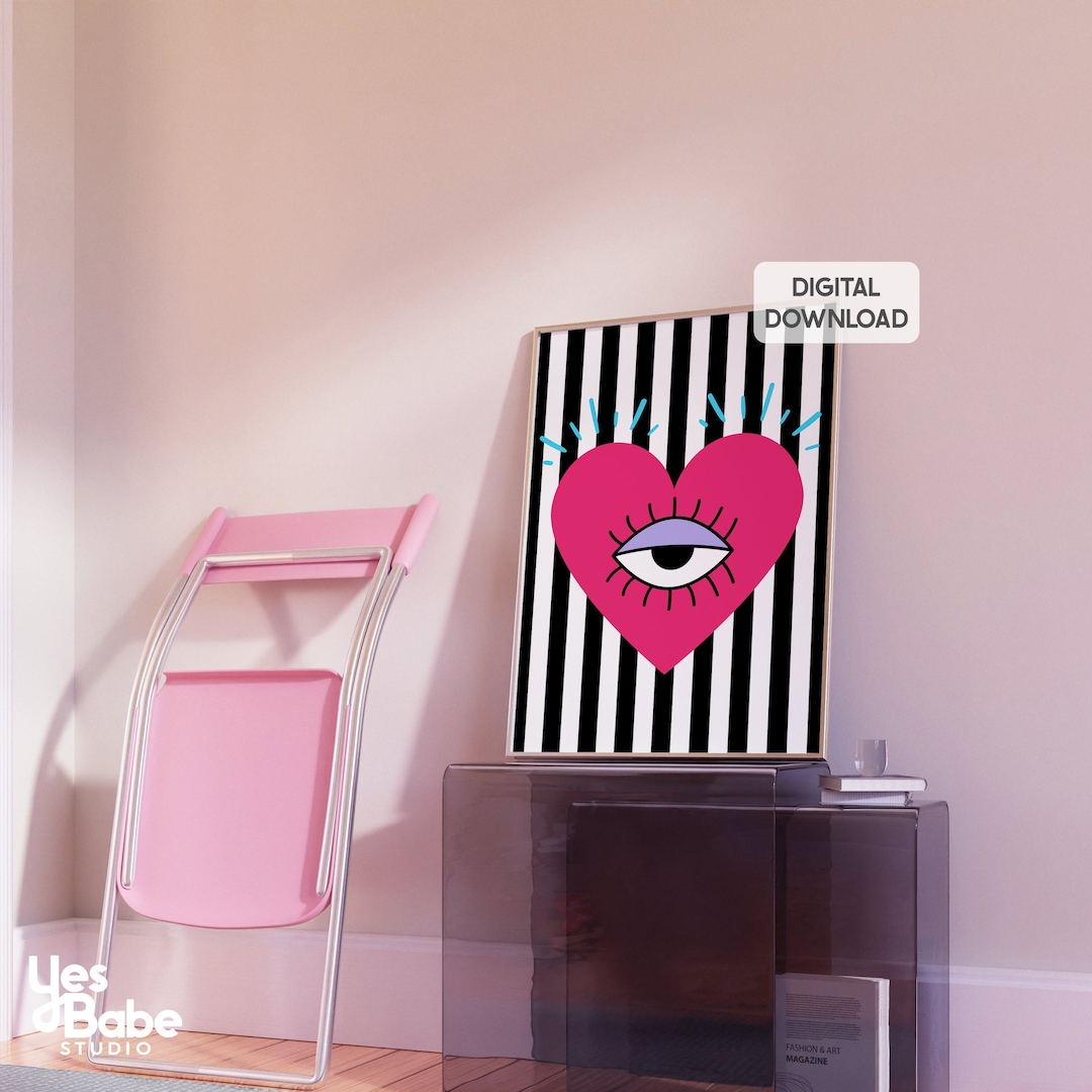 Heart Eye Print, Preppy Colorful Wall Art Maximalist Posters, Digital ...