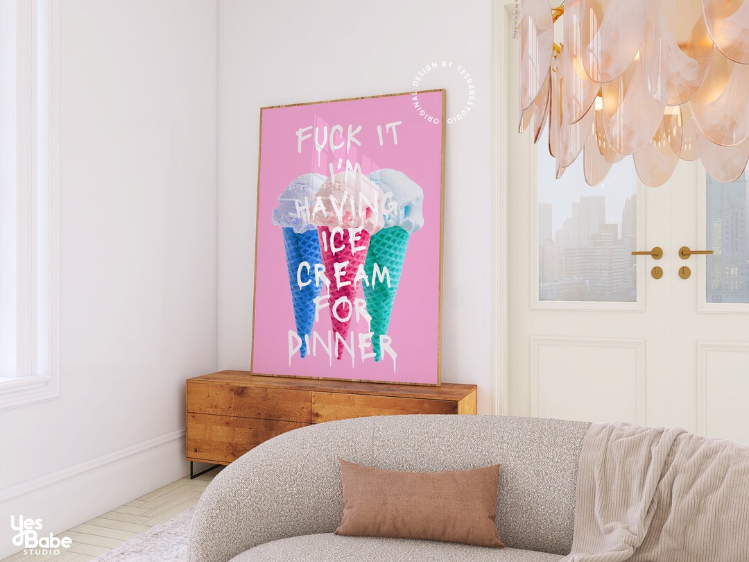 Ice Cream Poster, Funky Wall Art, Dopamine Decor, Light Pink Kitchen ...