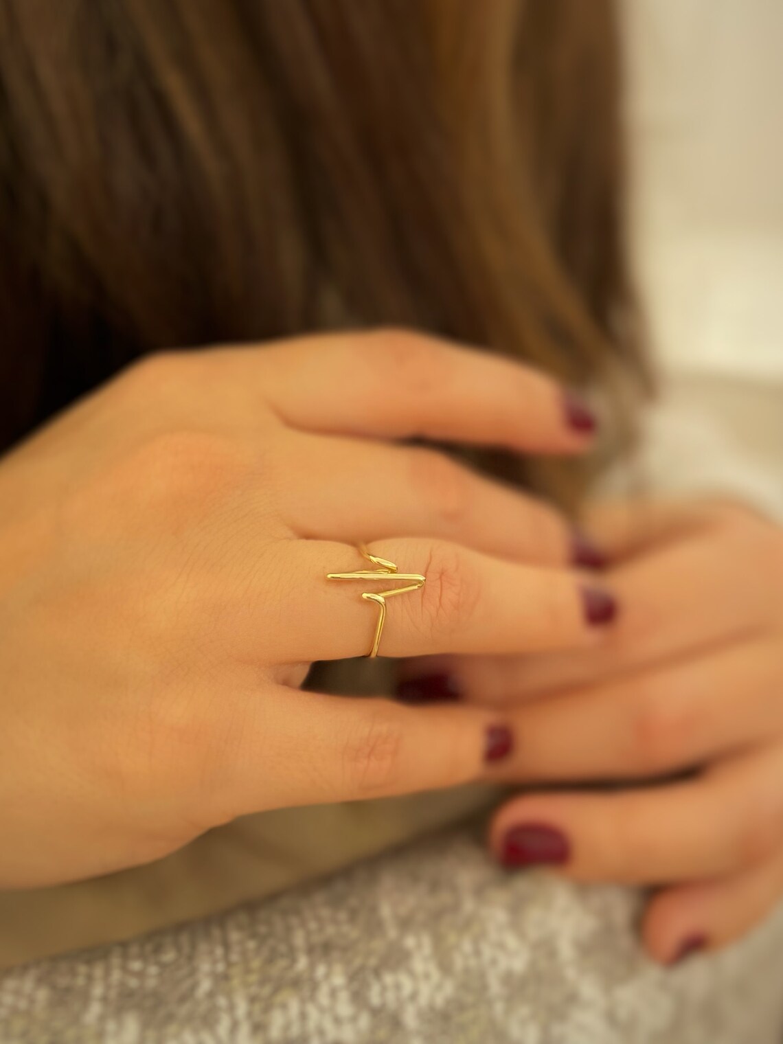 14K Solid Gold Heart Rhythm Ring / Zigzag Ring / Jewelry / Dainty ...