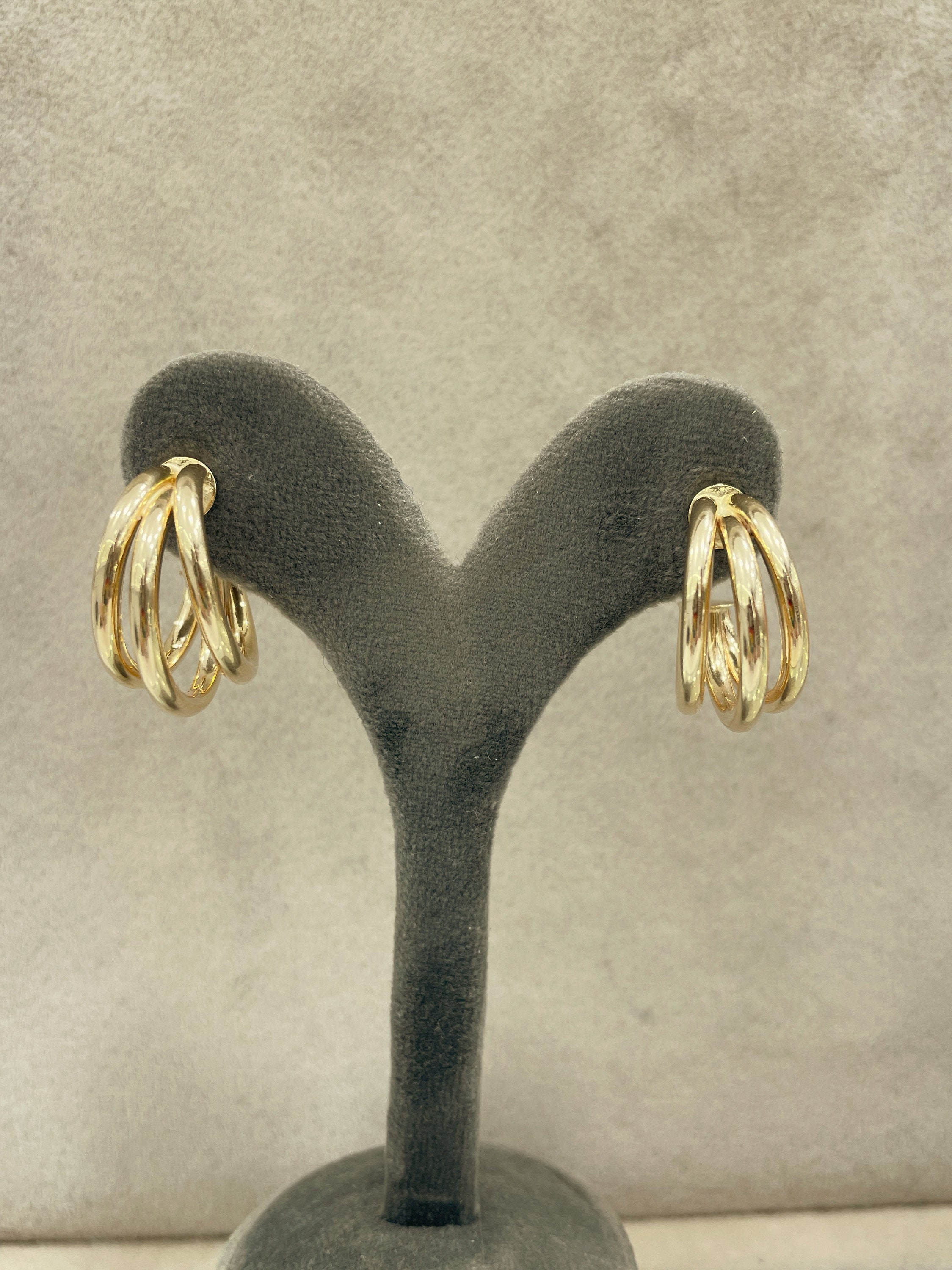 14K Solid Gold Triple Hoop Earring / Yellow Gold Hoop / Multiple Hoop ...