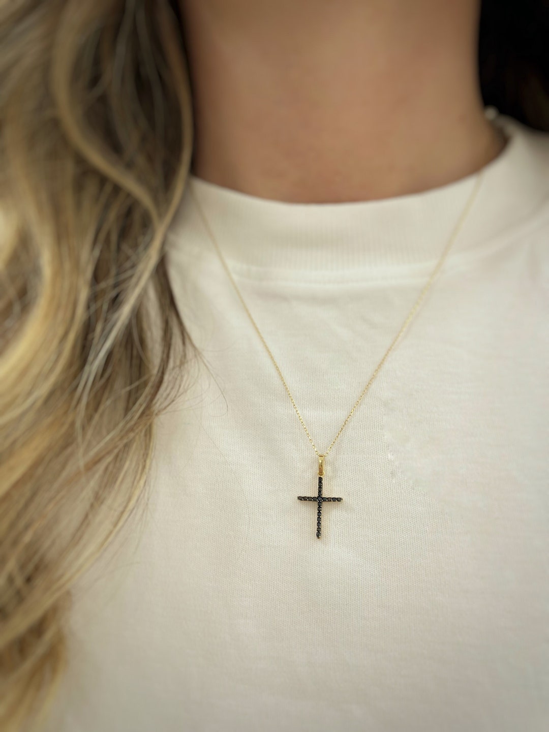 14K Solid Gold Double Sided Cross Necklace/gold Cross/dainty Cross ...