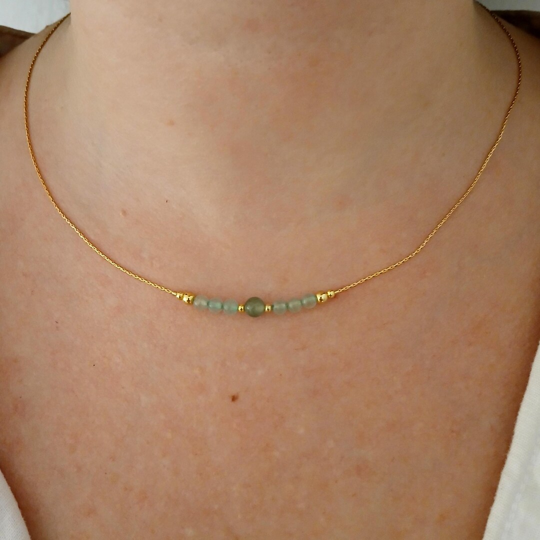 Aventurine Bar Gold Necklace,minimalist Jewel for Woman,gold Gem Stone ...