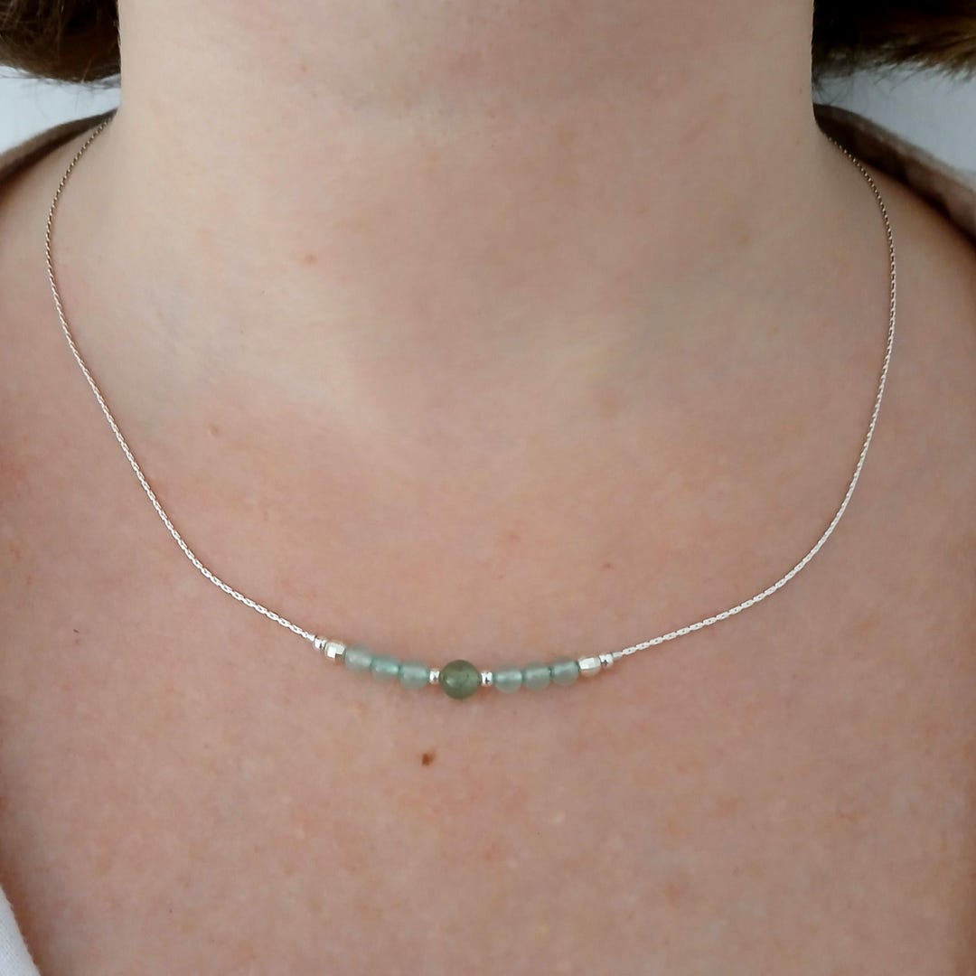 Aventurine Bar Silver Necklace,minimalist Jewel for Woman,silver Gem ...