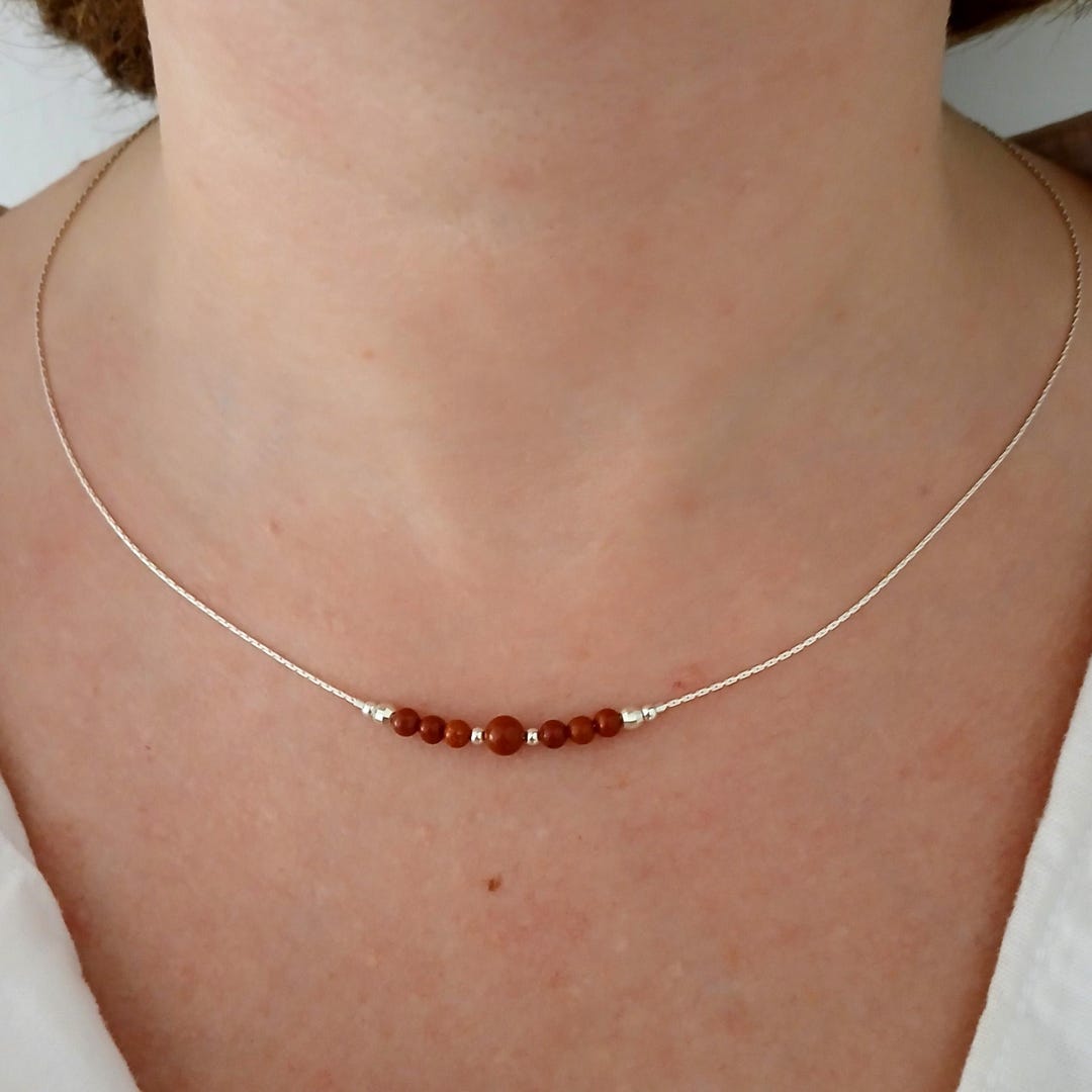 Red Jasper Dainty Silver Necklace,minimalist Jewel for Woman,silver Gem ...