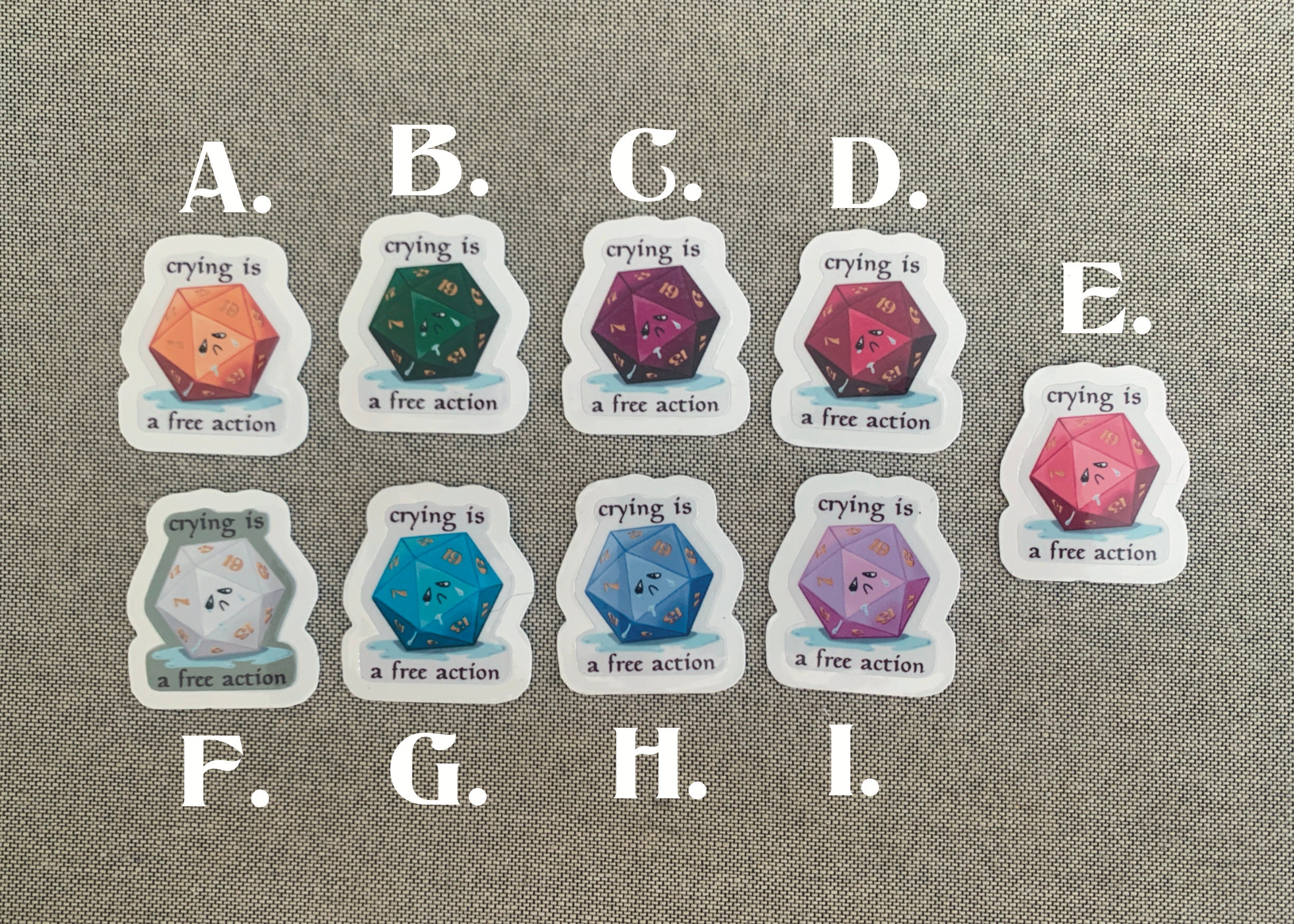 Crying is a Free Action - Crying D20 | Cute TTRPG Sticker | Original ...