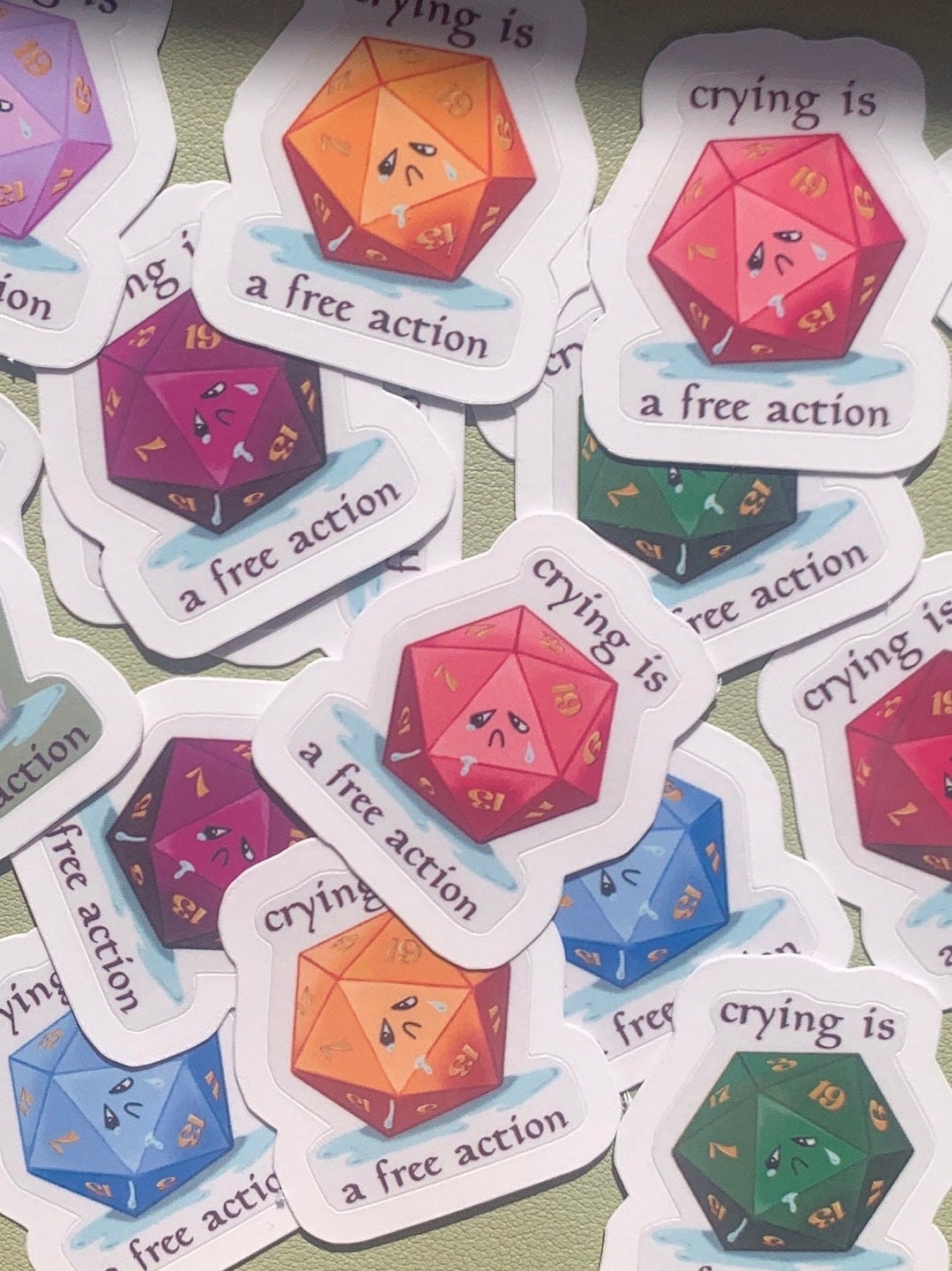 Crying is a Free Action - Crying D20 | Cute TTRPG Sticker | Original ...