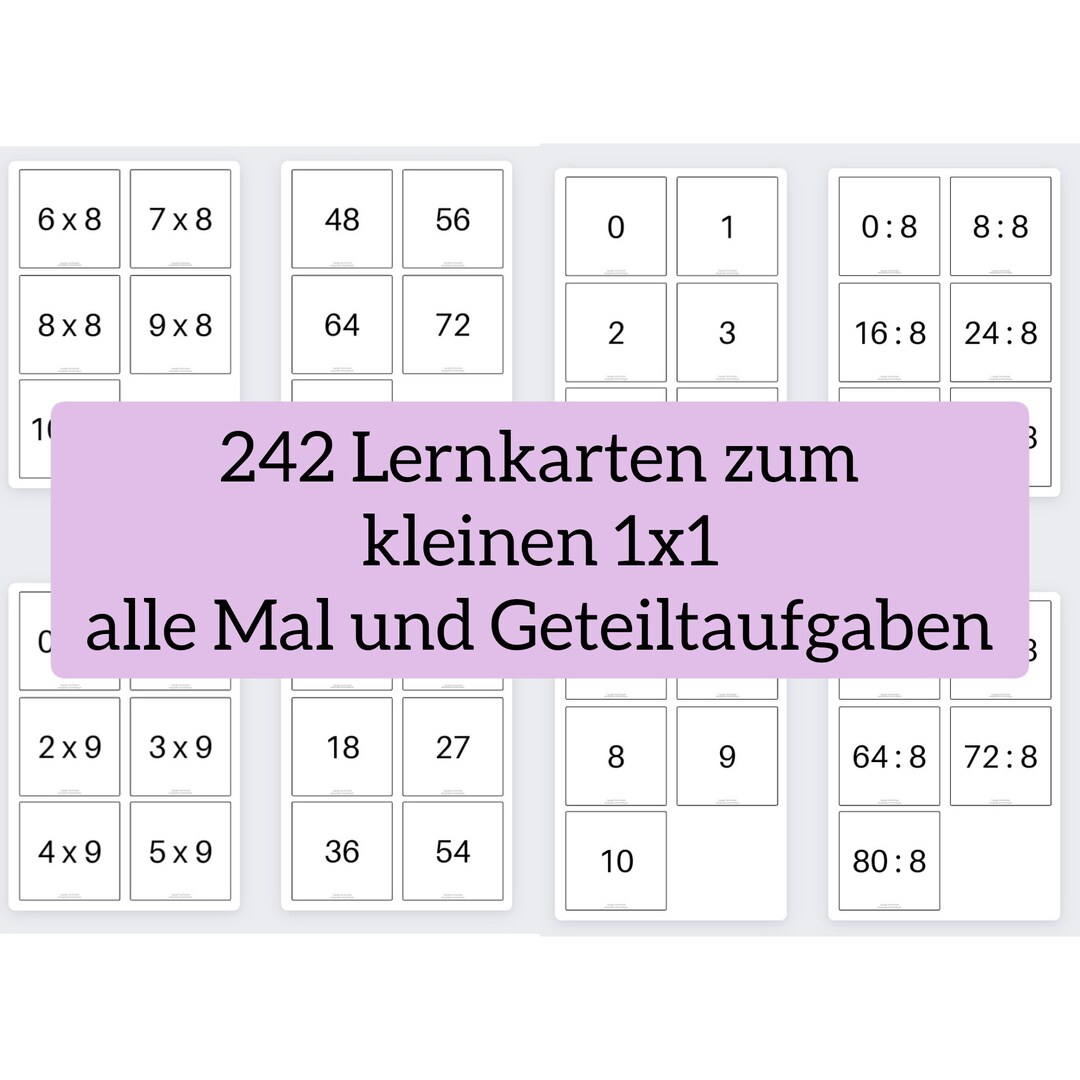Learning Cards the Small 1x1 All Times and Shared Tasks 242 Cards - Etsy