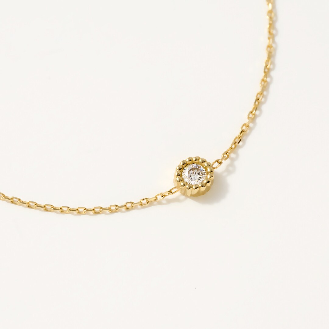 14K Solid Gold Diamond Solitaire Bracelet, Bezel Set Diamond Bracelet ...