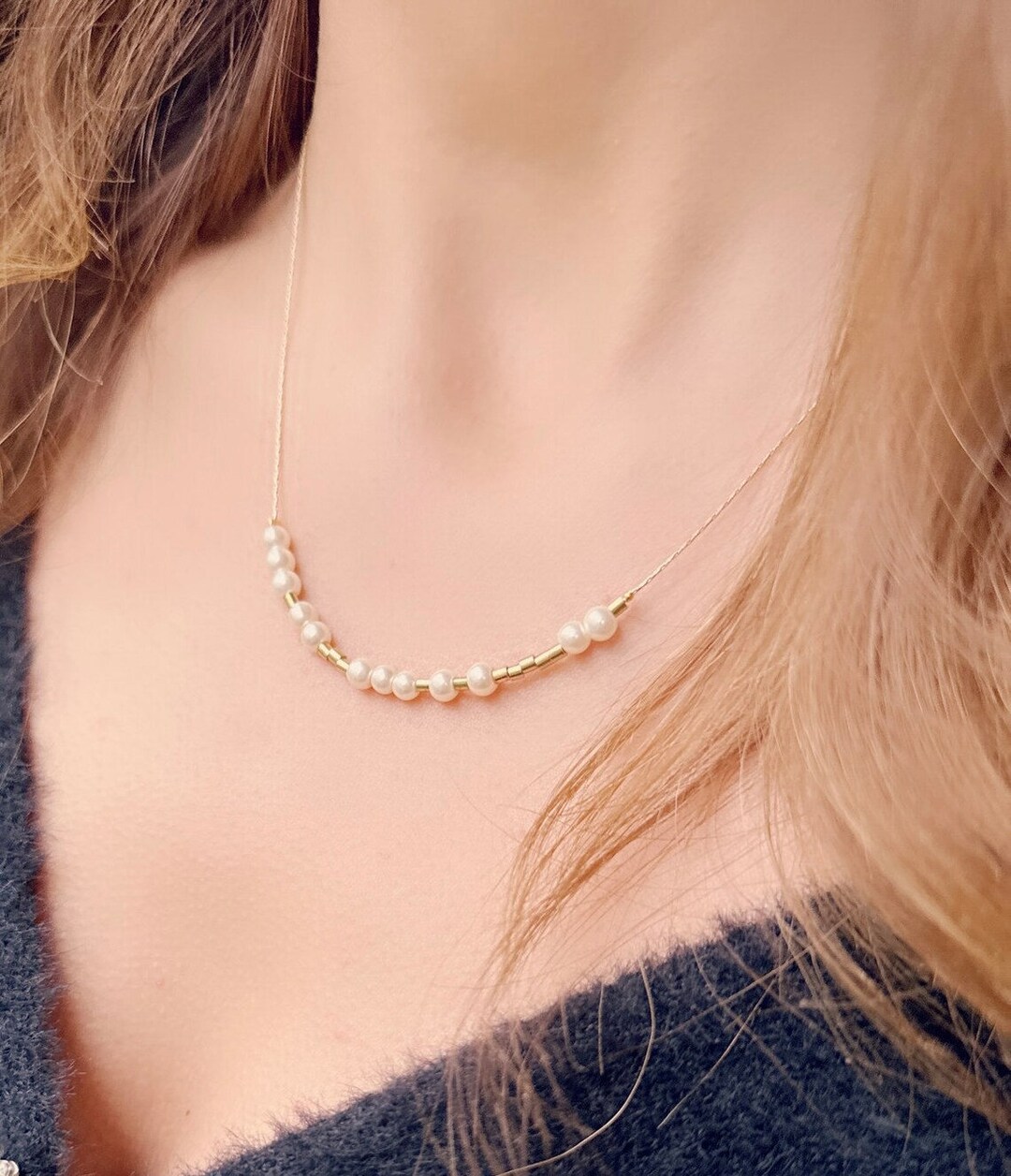 Personalized Morse Code Necklace With 14K Gold and Pearl Beads, Secret ...