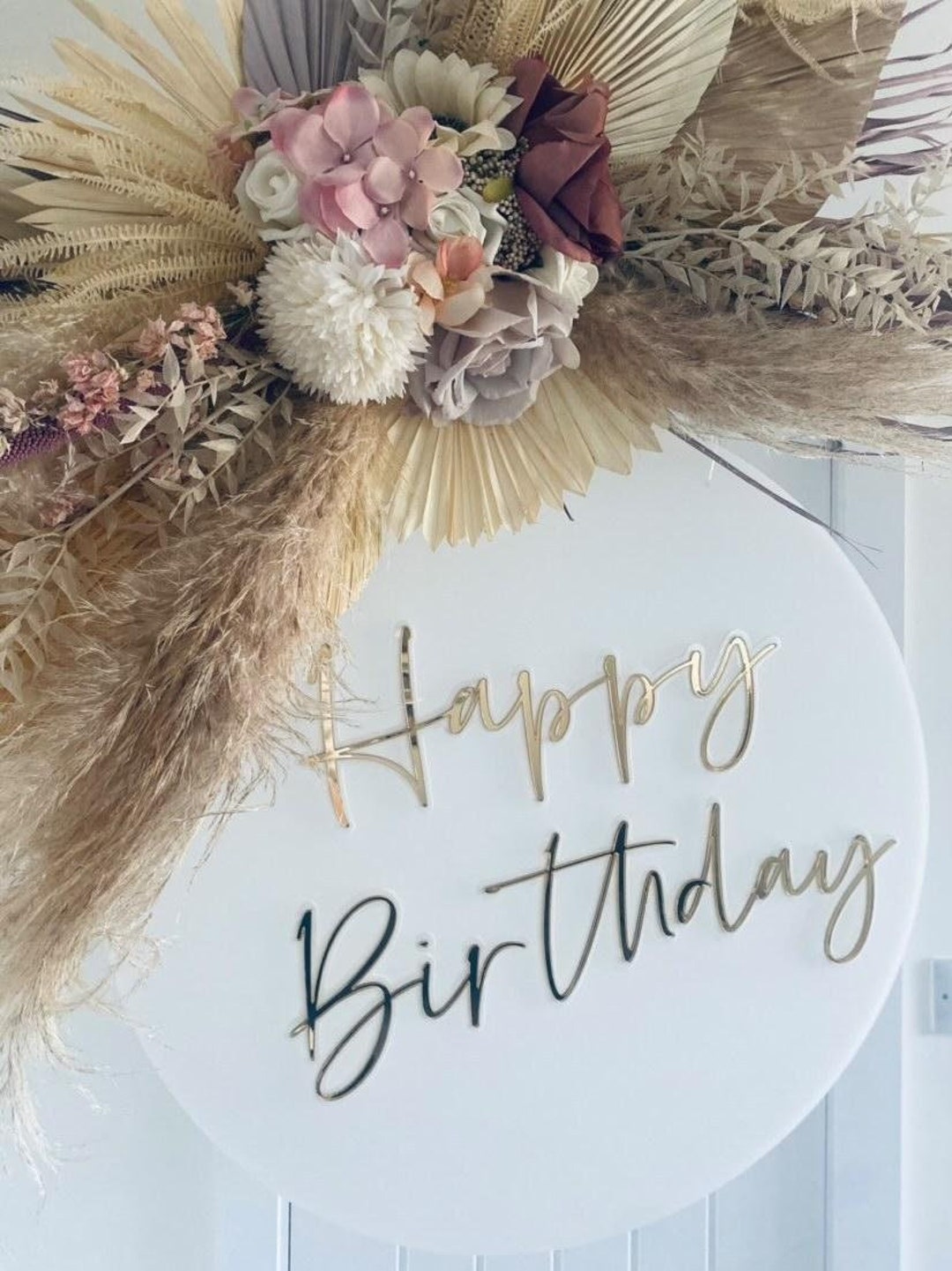 Happy Birthday Sign Event Signage Mirror White Disc Plaque Hanging ...