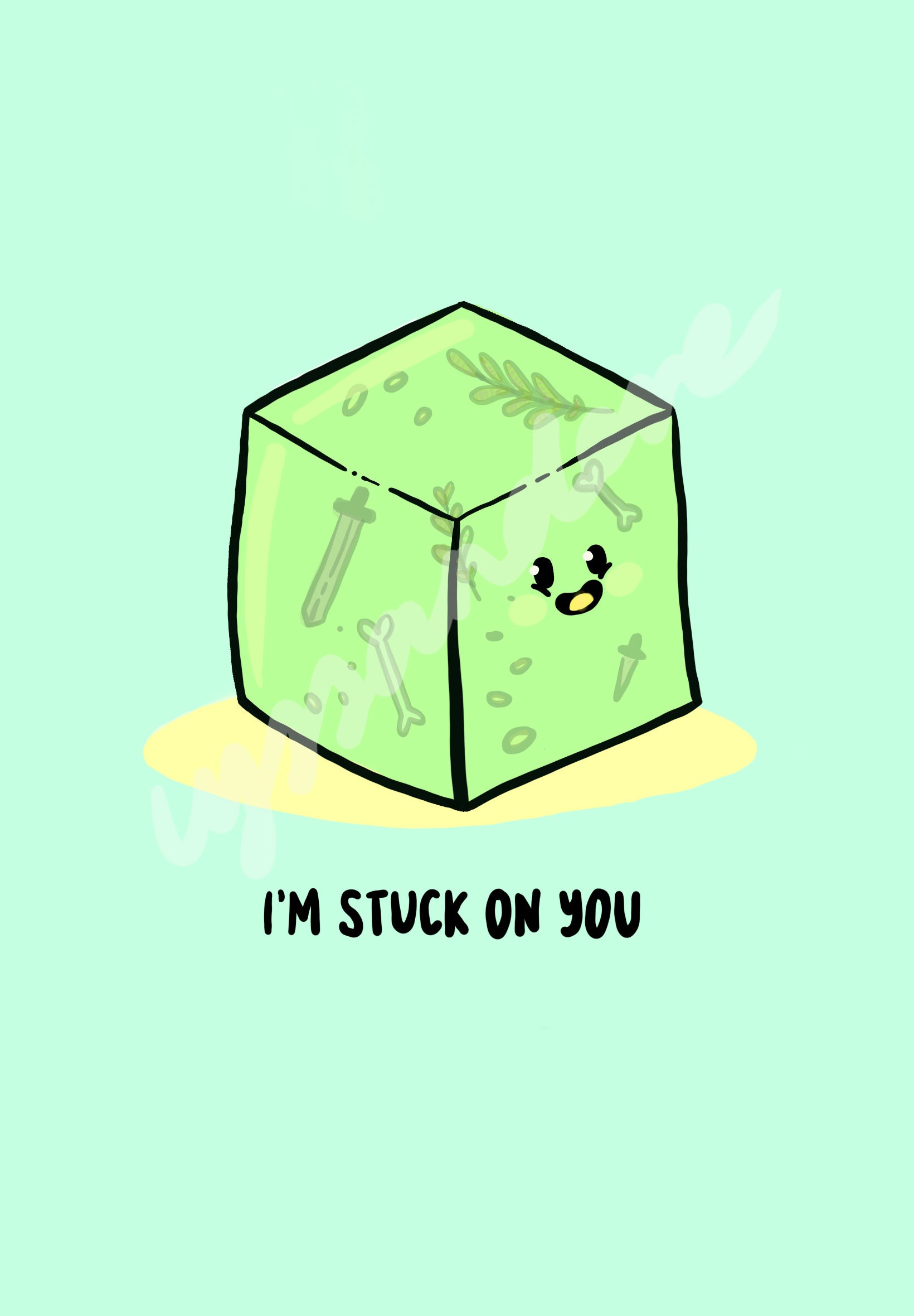 Cute Kawaii Gelatinous Cube stuck on You Print D&D Inspired - Etsy