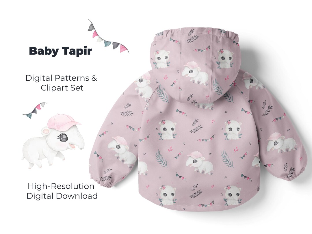 Baby Tapir Seamless Patterns & Clipart – Cute Pink Jungle Animal ...