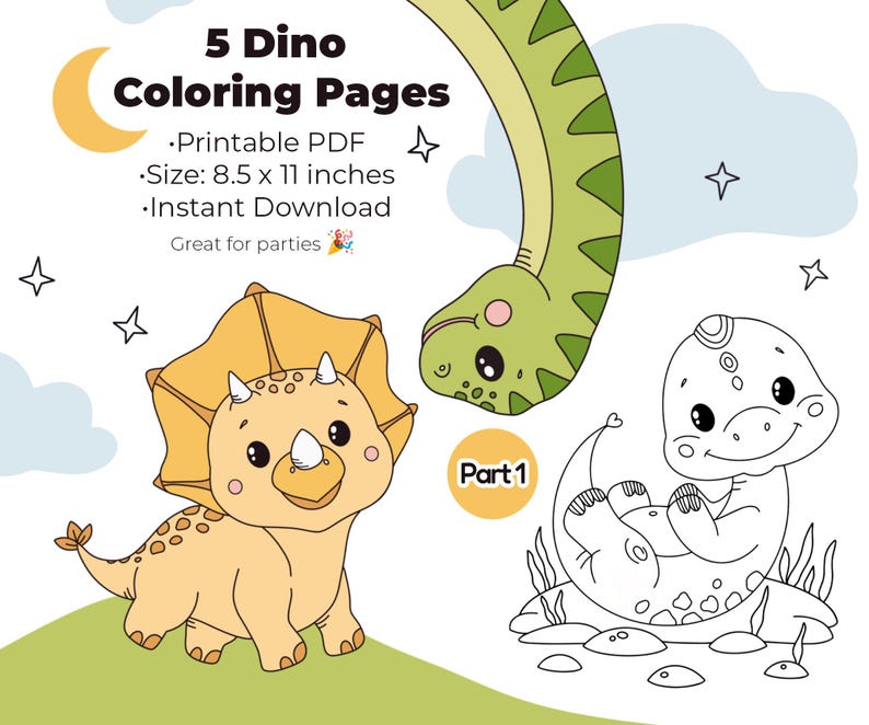 Cute Dino Coloring Pages for Kids – 5 Printable Sheets – Fun & Easy ...
