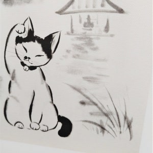 Cat Sumie「manekineko / Lucky Cat」 Japanese Calligraphy Sumie Print on ...