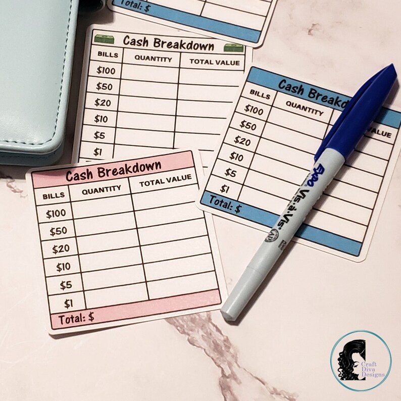 Cash Breakdown Card / Laminated Bank Teller Slips / Cash - Etsy