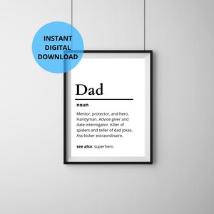 Dad Definition Wall Art / Definition Print / Fathers Day / Printable ...