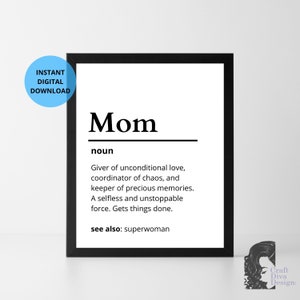 Mom Definition Wall Art / Definition Print / Mothers Day / Printable ...
