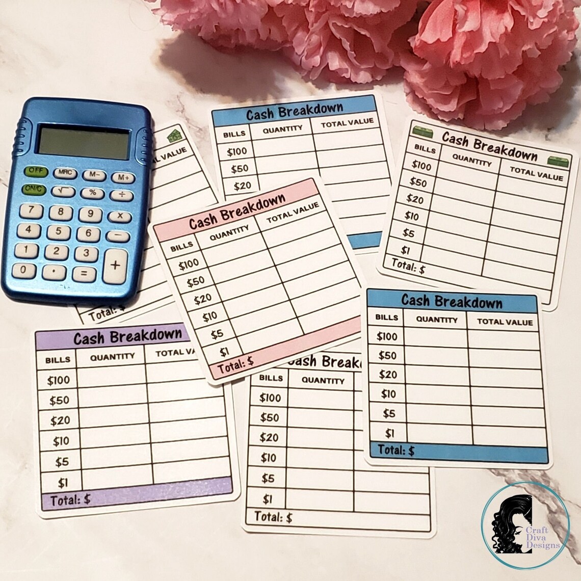 Cash Breakdown Card / Laminated Bank Teller Slips / Cash - Etsy