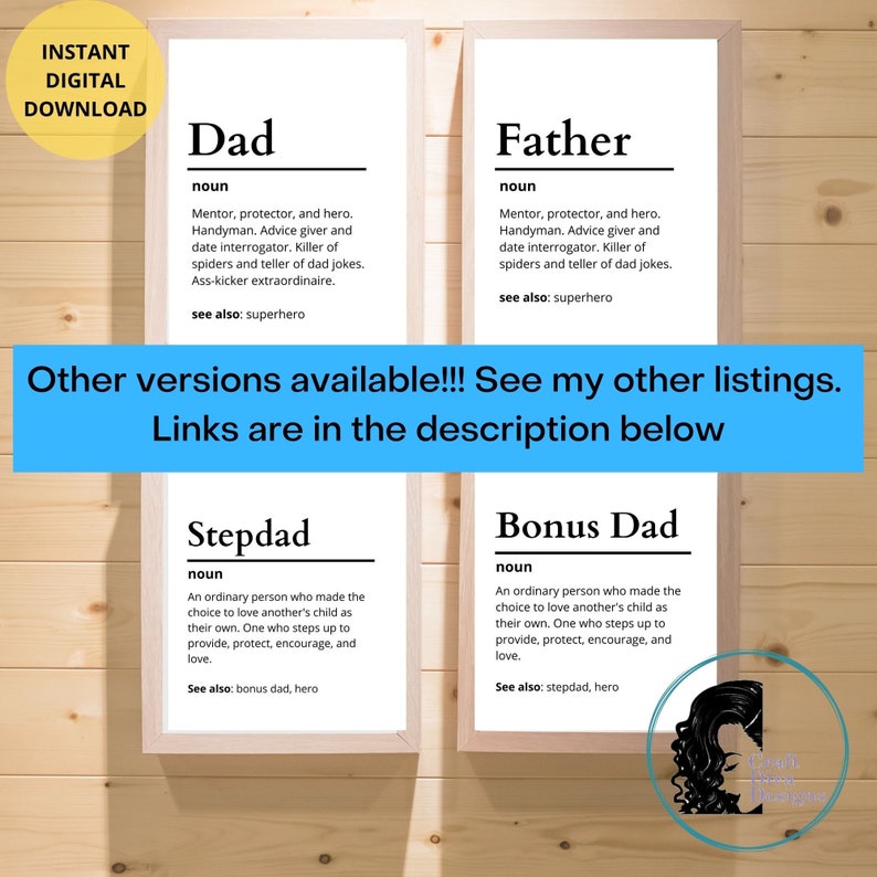 Dad Definition Wall Art / Definition Print / Fathers Day / Printable ...