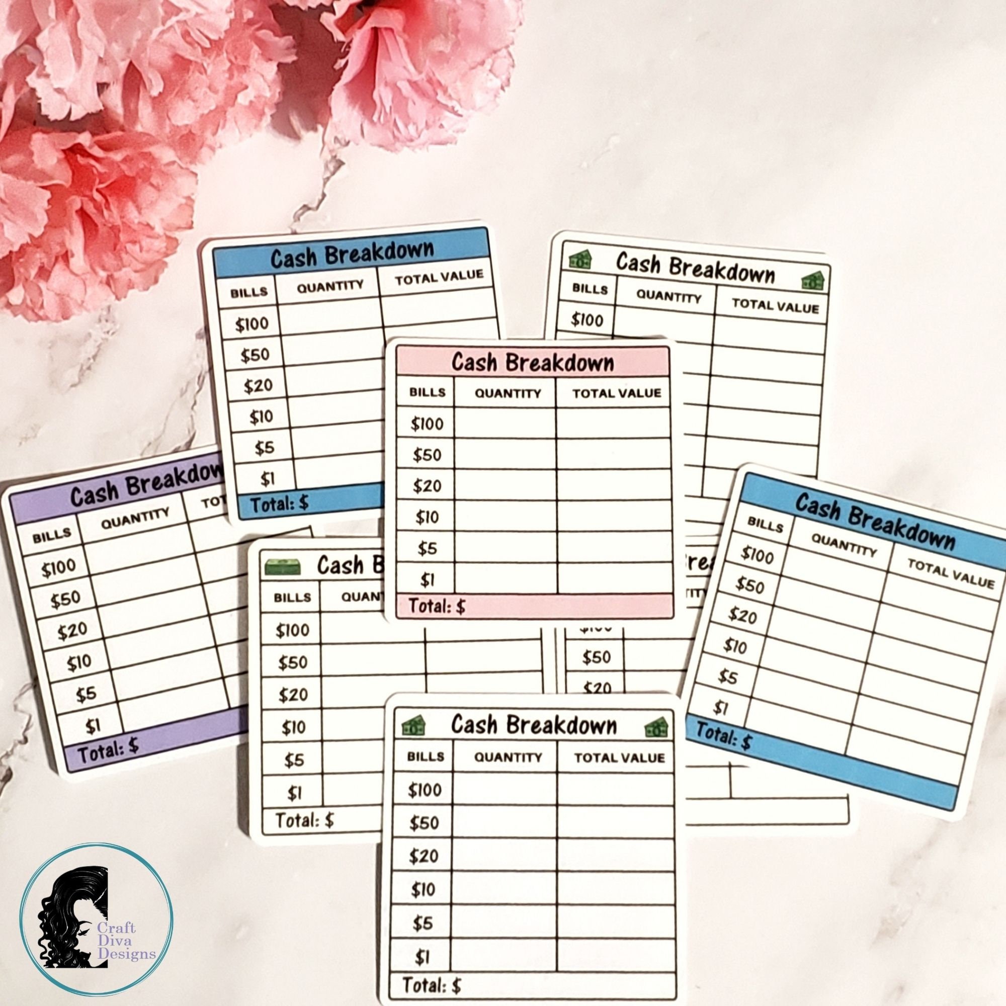 Cash Breakdown Card / Laminated Bank Teller Slips / Cash - Etsy