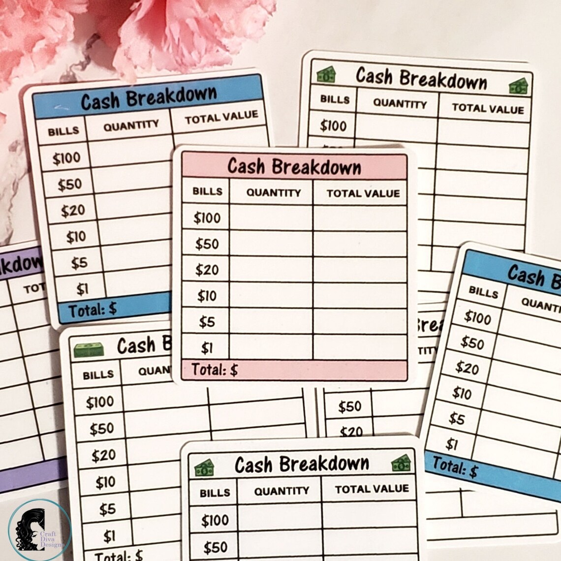 Cash Breakdown Card / Laminated Bank Teller Slips / Cash - Etsy