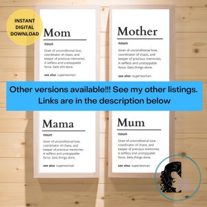 Mom Definition Wall Art / Definition Print / Mothers Day / Printable ...