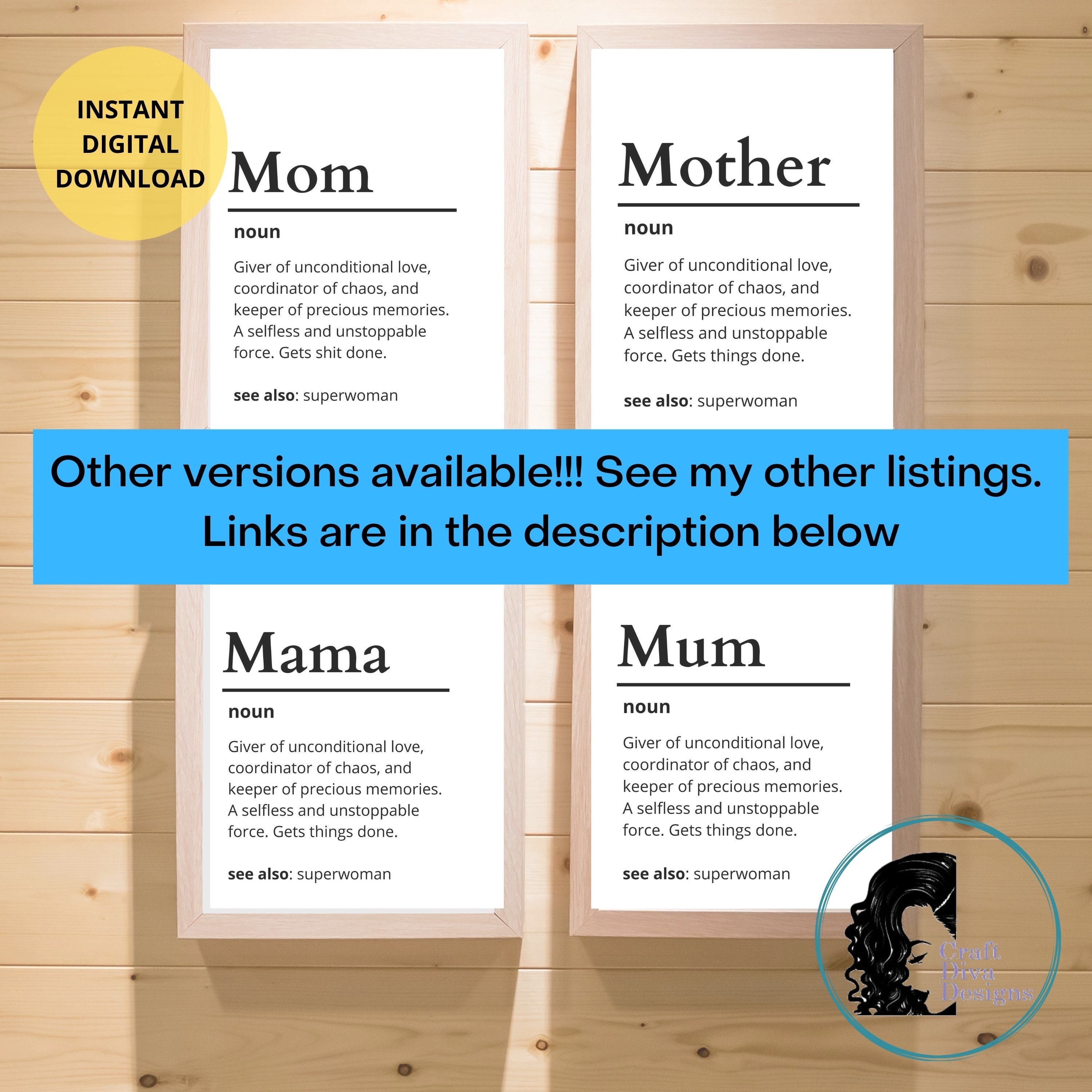 Mom Definition Wall Art / Definition Print / Mothers Day / - Etsy