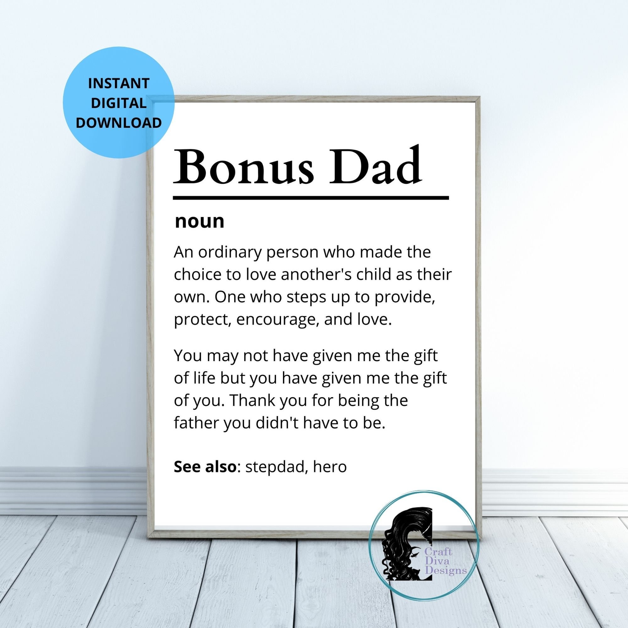 Bonus Dad Definition Wall Art / Definition Print / Fathers Day | Etsy