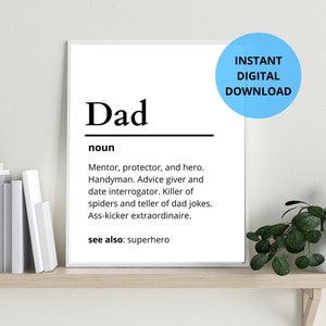 Dad Definition Wall Art / Definition Print / Fathers Day / Printable ...