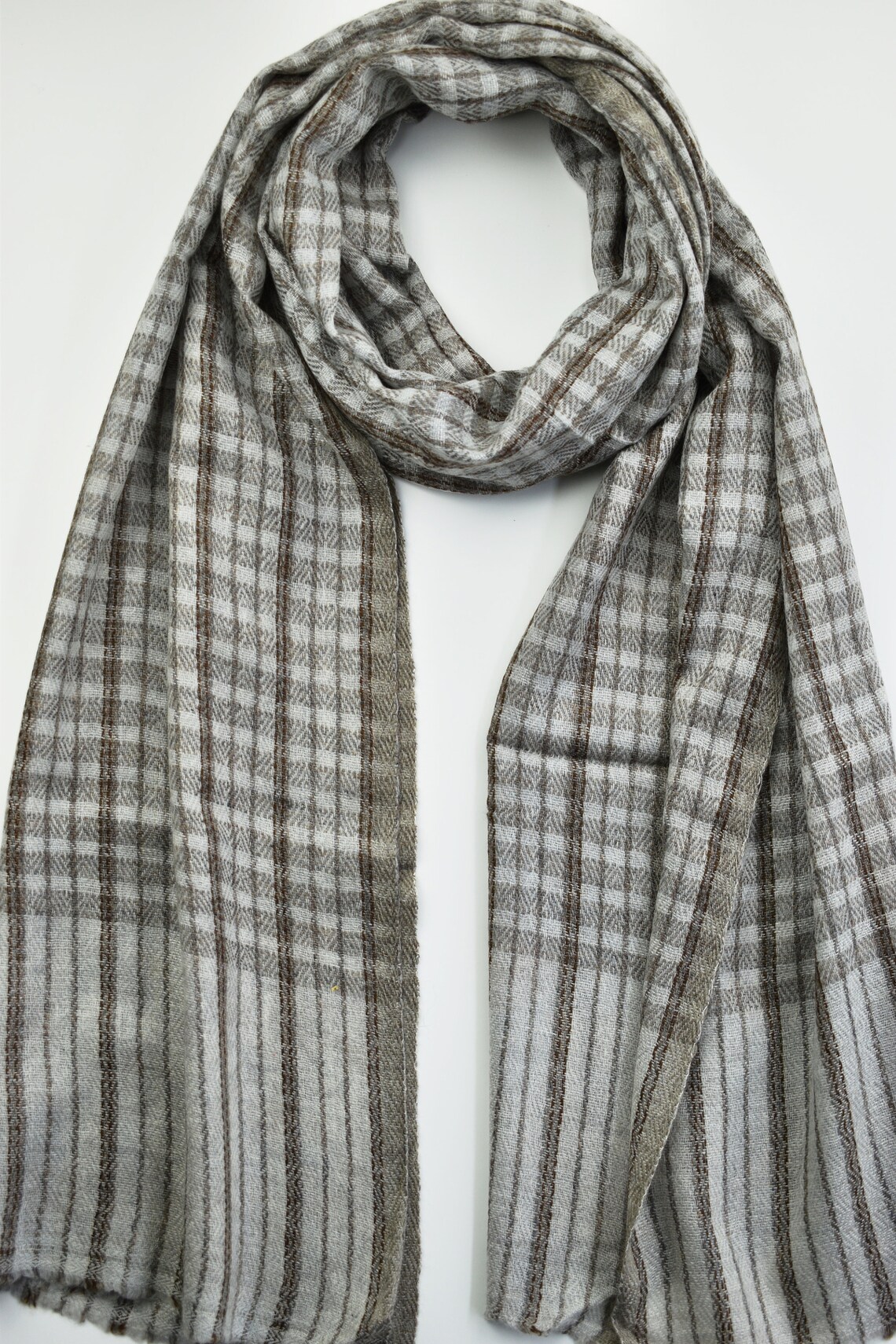 Beige/Brown Blended fine Wool Scarfs Unisex Elegant Woven | Etsy