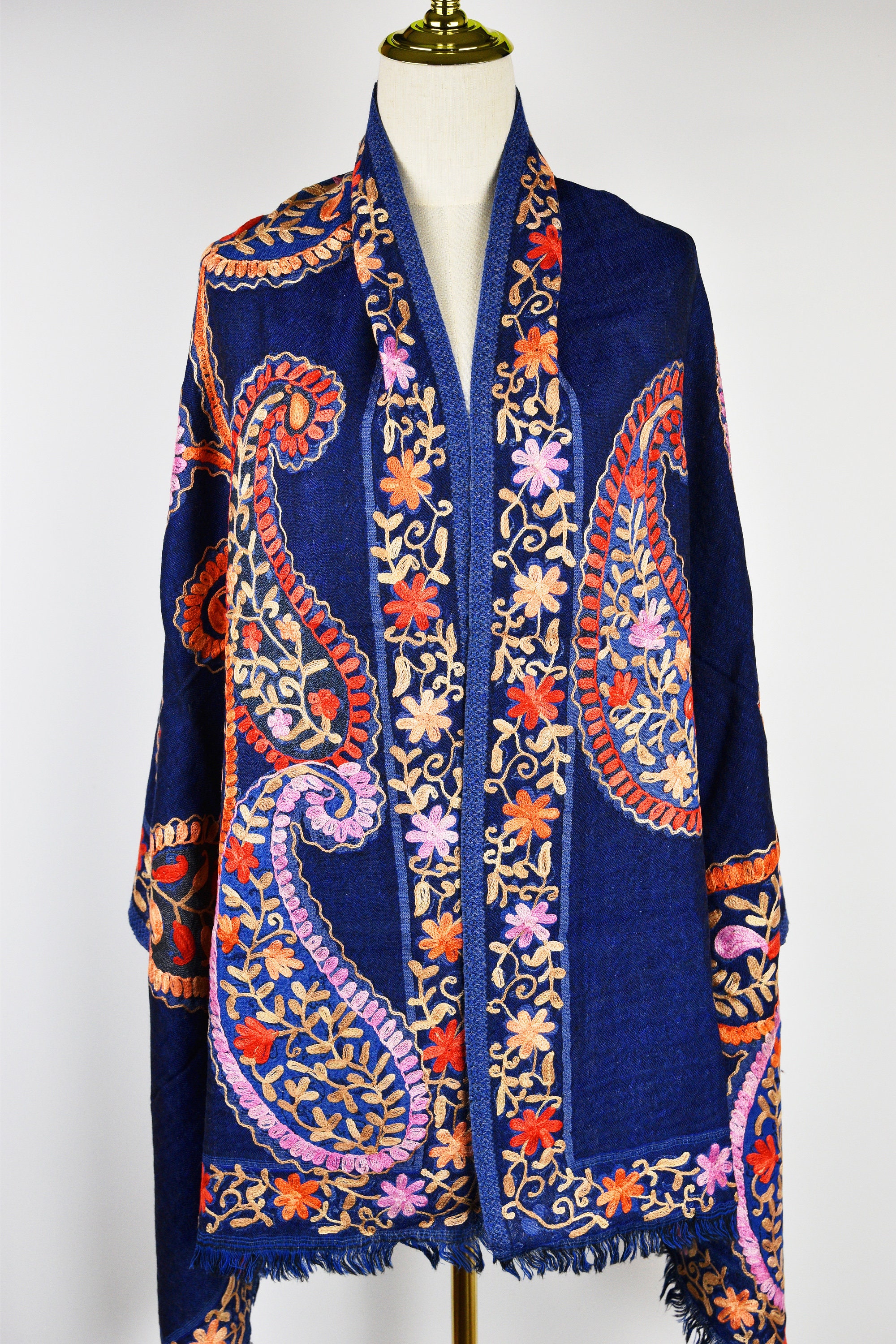 Blue Boiled Wool Scarf Winter Wool Embroidered Scarf Luxury - Etsy UK