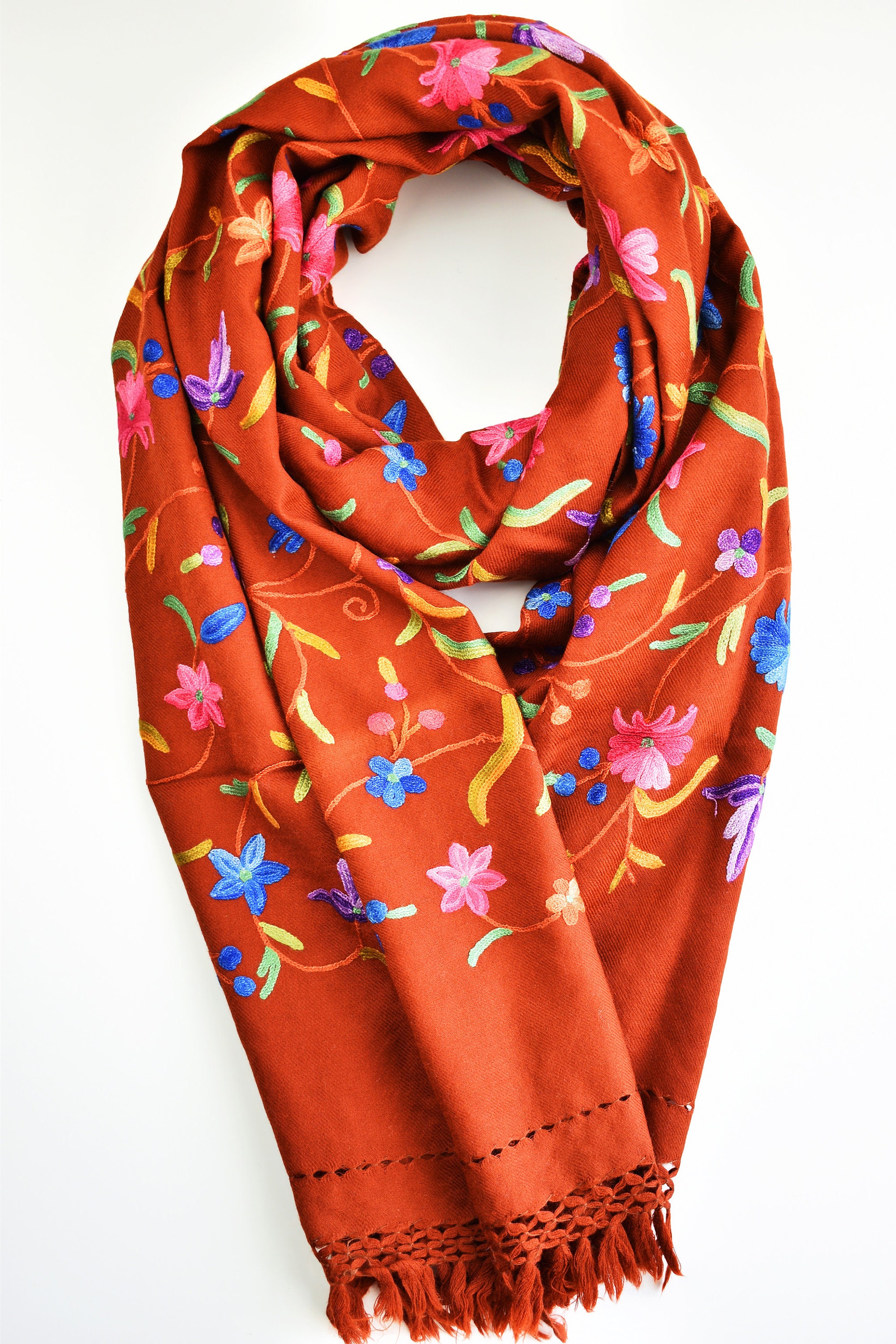 Maroon Hand Embroidered Women's Scarf, Kashmiri Ari Work Wrap/stole ...