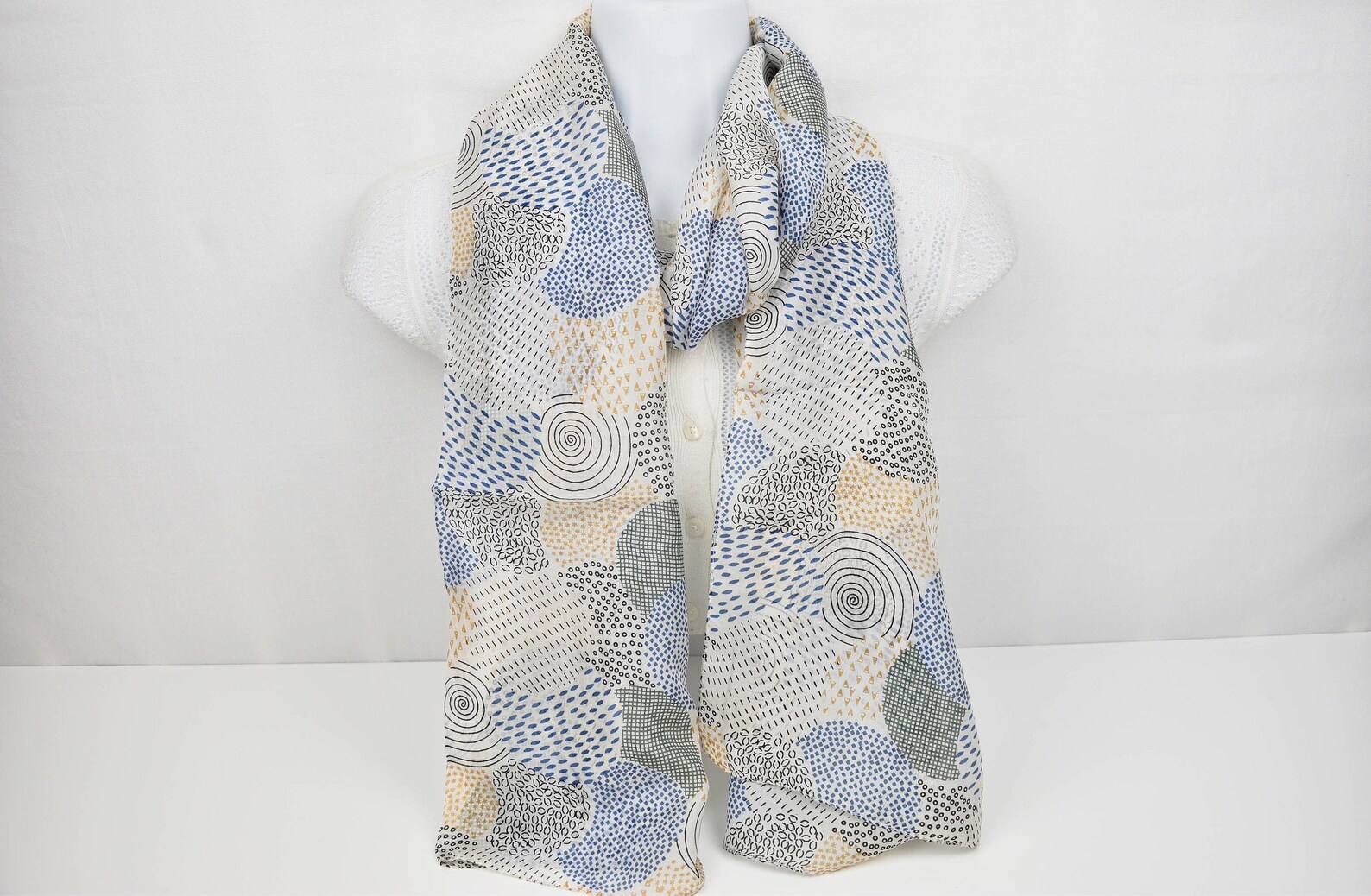 Cream/blue Long Silk Scarf Women's Pure Silk Scarf 155cm - Etsy