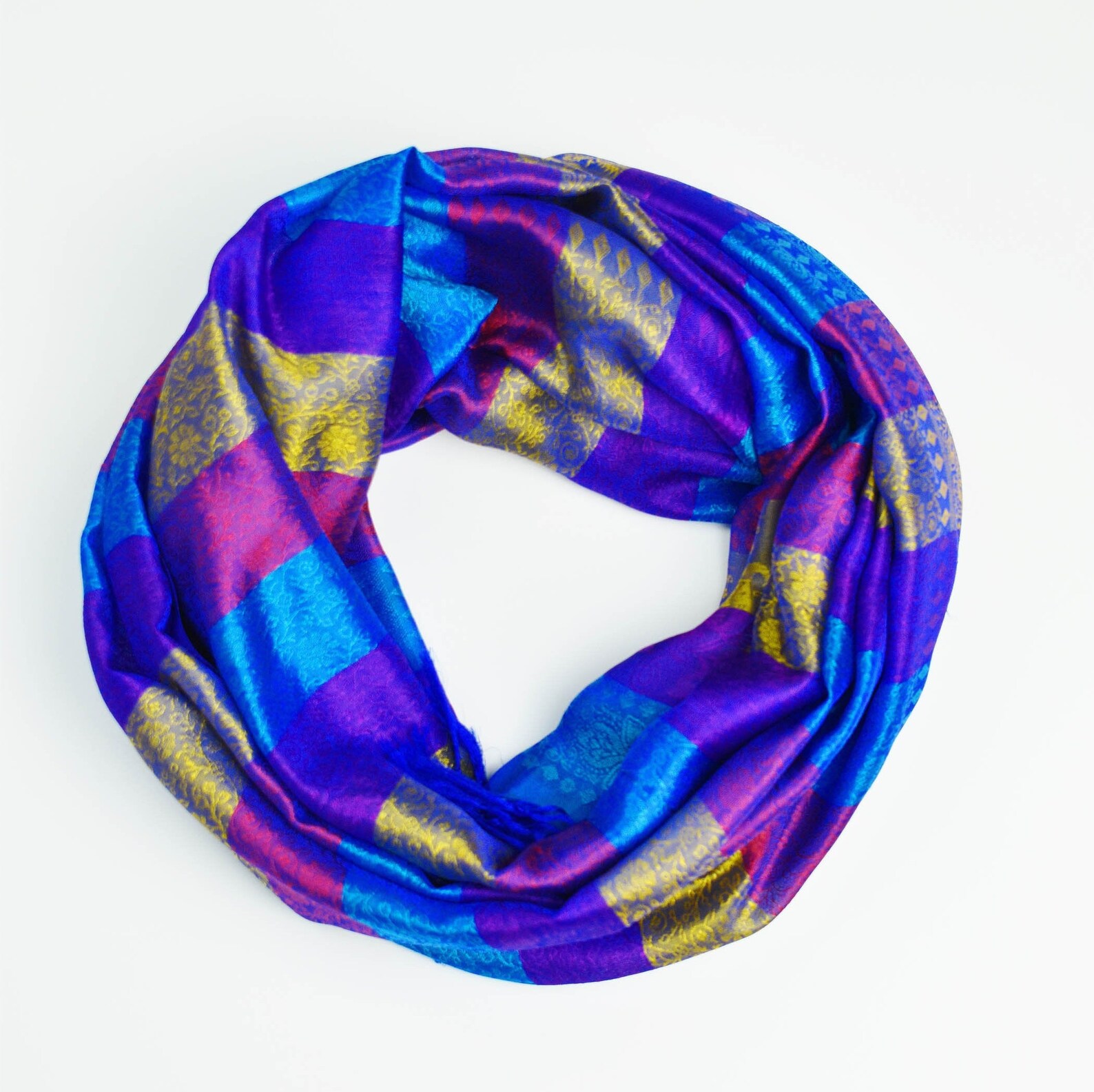 Blue Purple Striped silk scarves Bohemian Scarf Gift For | Etsy