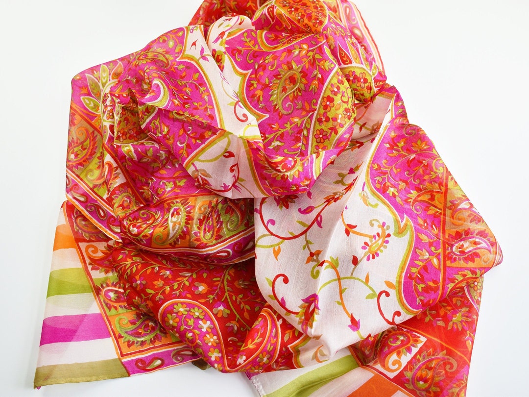 Red Silk Shawl, Paisley Silk Shawl, Hand Print Shawl, Women Silk Sarong ...