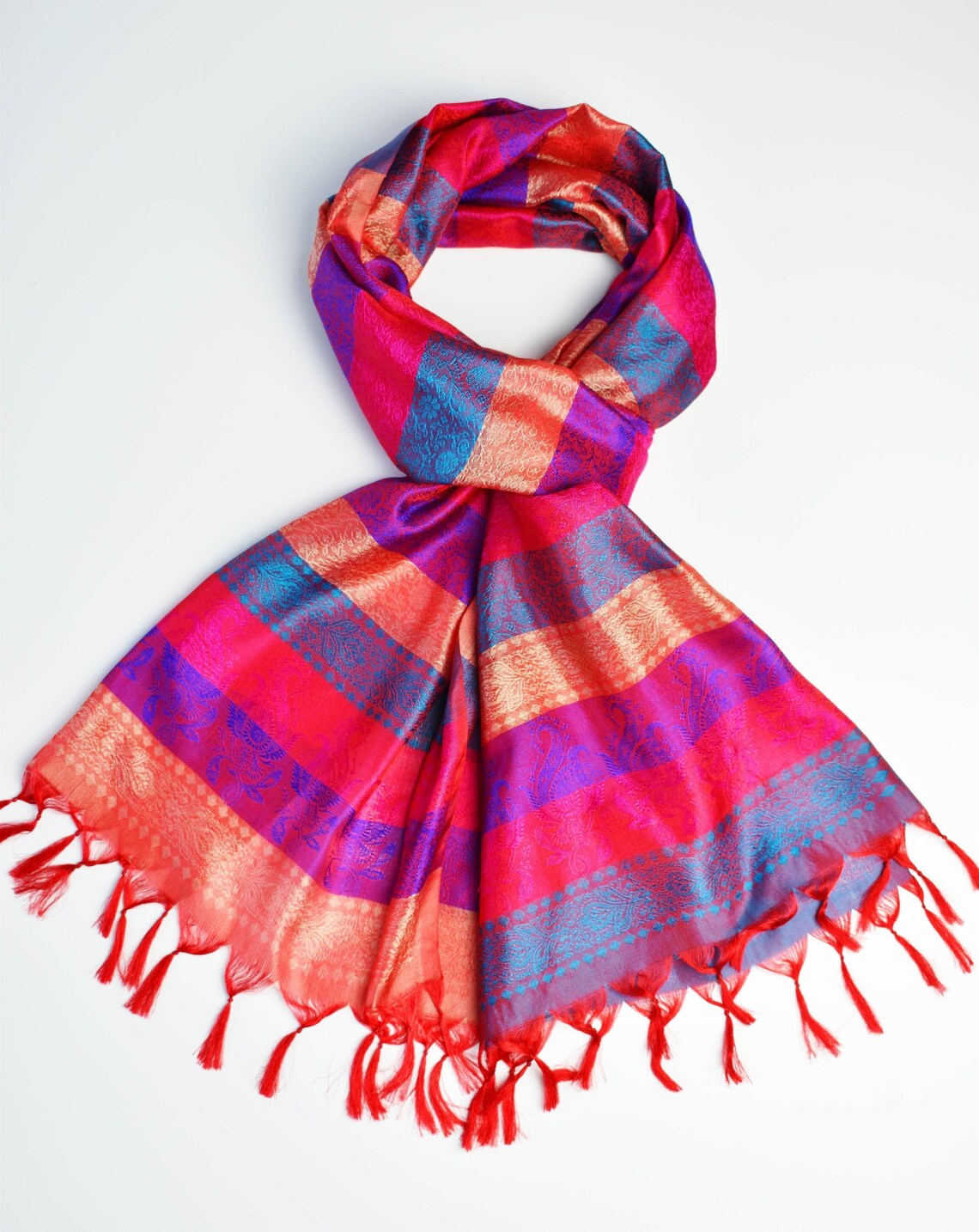 Rot blauer Seidenschal Boho Schals Gestreifter Seidenschal - Etsy.de