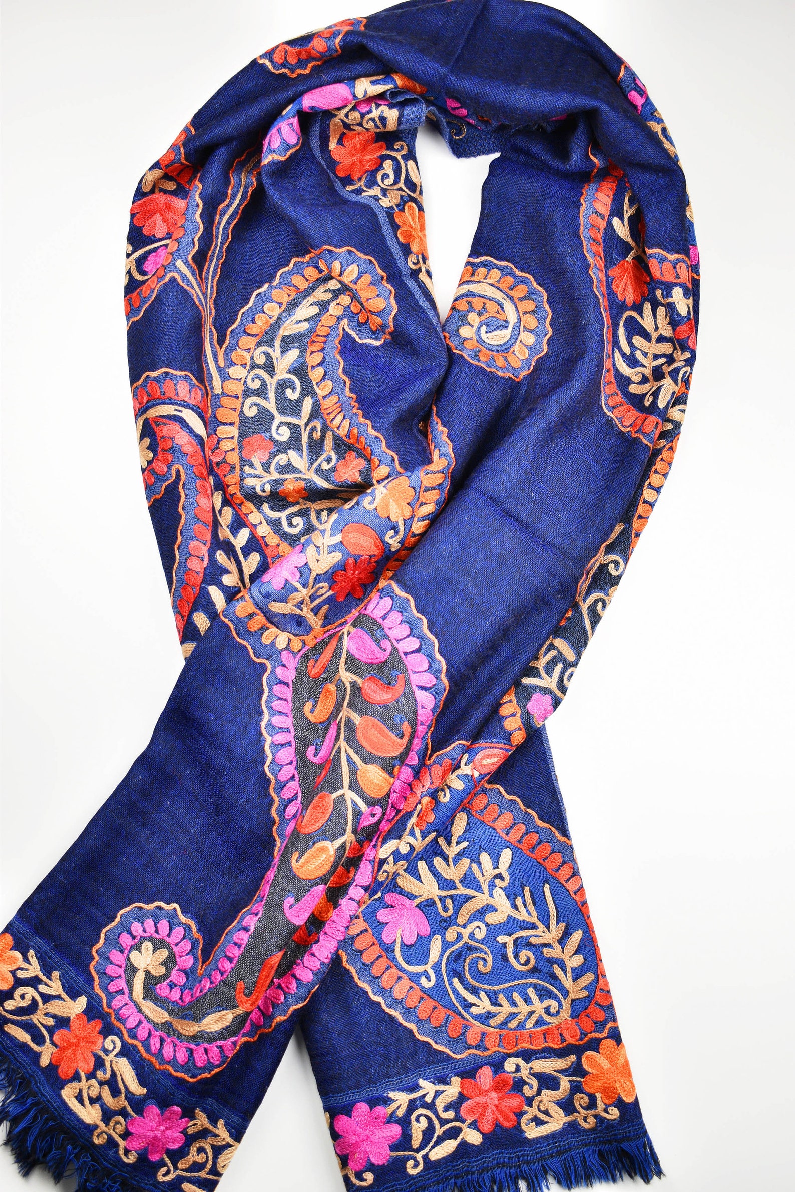 Blue Boiled Wool Scarf Winter Wool Embroidered Scarf Luxury - Etsy UK