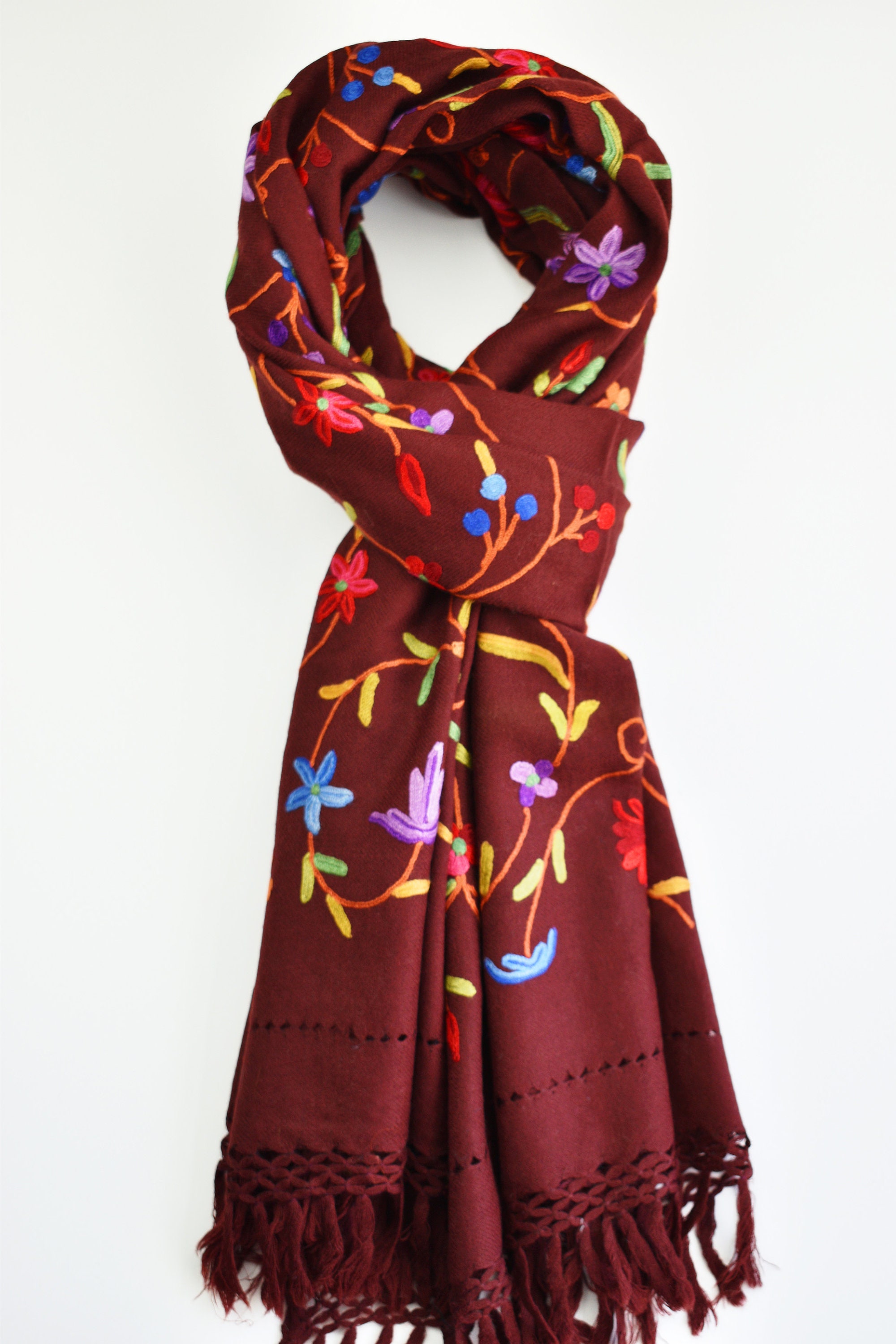 Maroon Hand Embroidered Women's Scarf Kashmiri Ari Work - Etsy UK