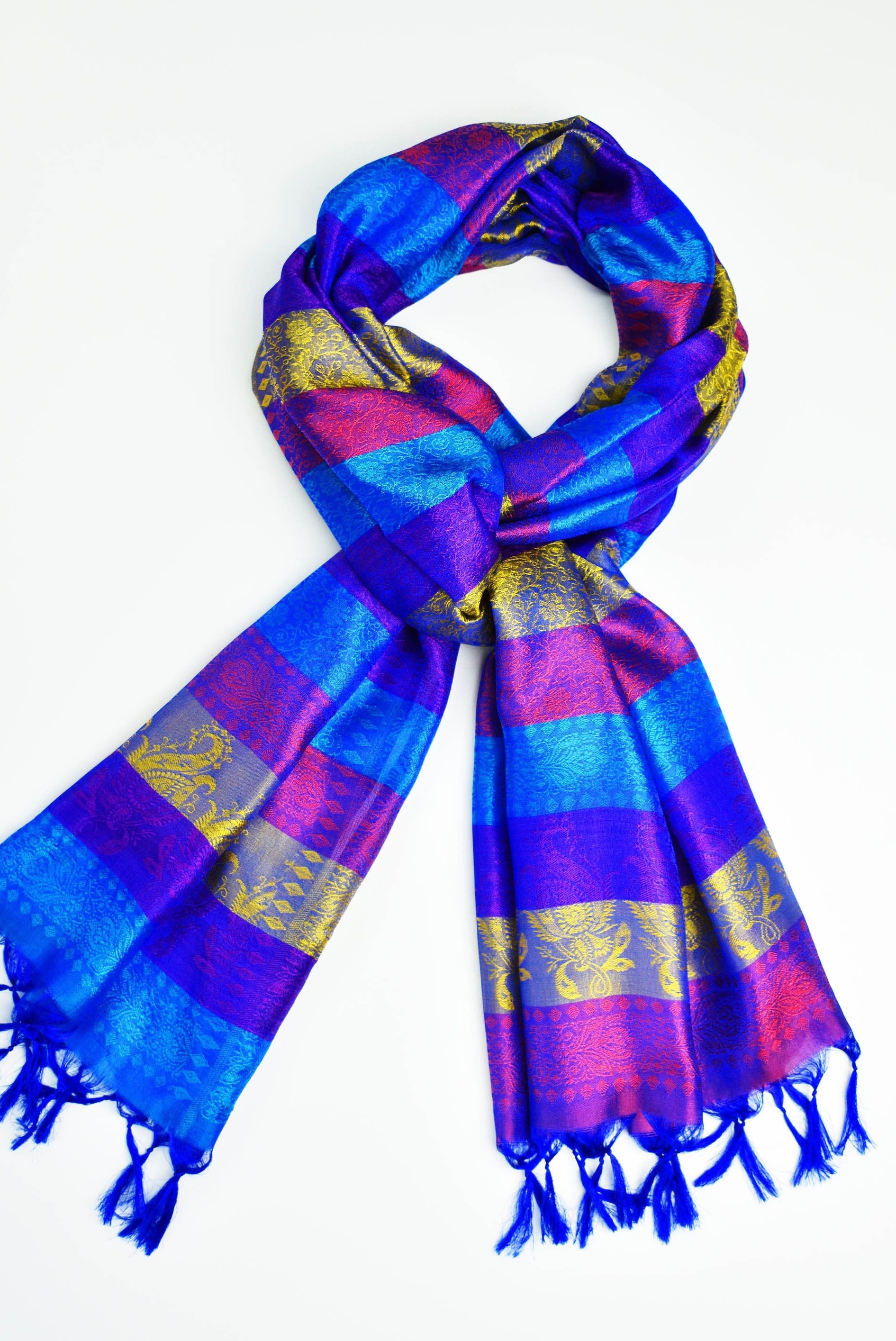 Blue Purple Striped silk scarves Bohemian Scarf Gift For | Etsy