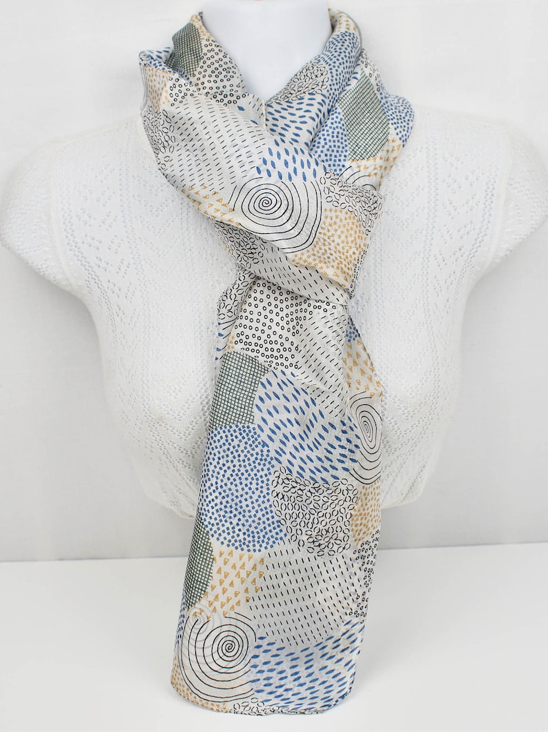 Cream/blue Long Silk Scarf Women's Pure Silk Scarf 155cm - Etsy
