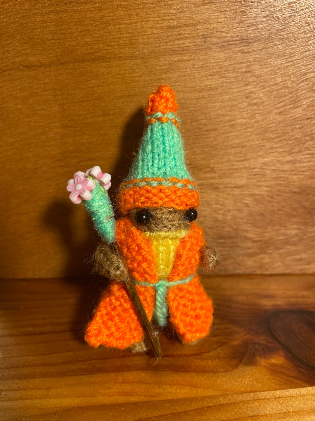 Hand Knitted Frog | Spring Frog With a Flower Staff | Vegan - Etsy
