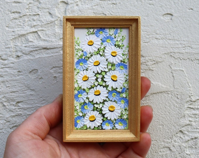 Daisy Forget-me-not Mini Painting Original Floral Art Small Artwork ...