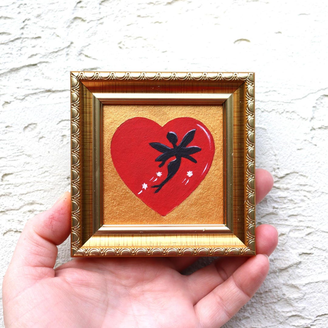 Heart Miniature Painting Red Heart Artwork Modern Original Abstract Art ...