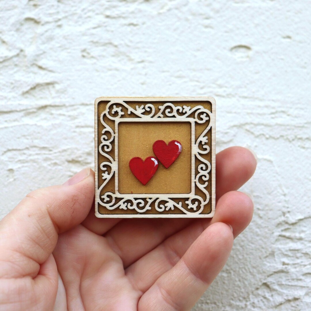 Heart Tiny Painting Two Red Heart Artwork Modern Art Gold Square Mini ...