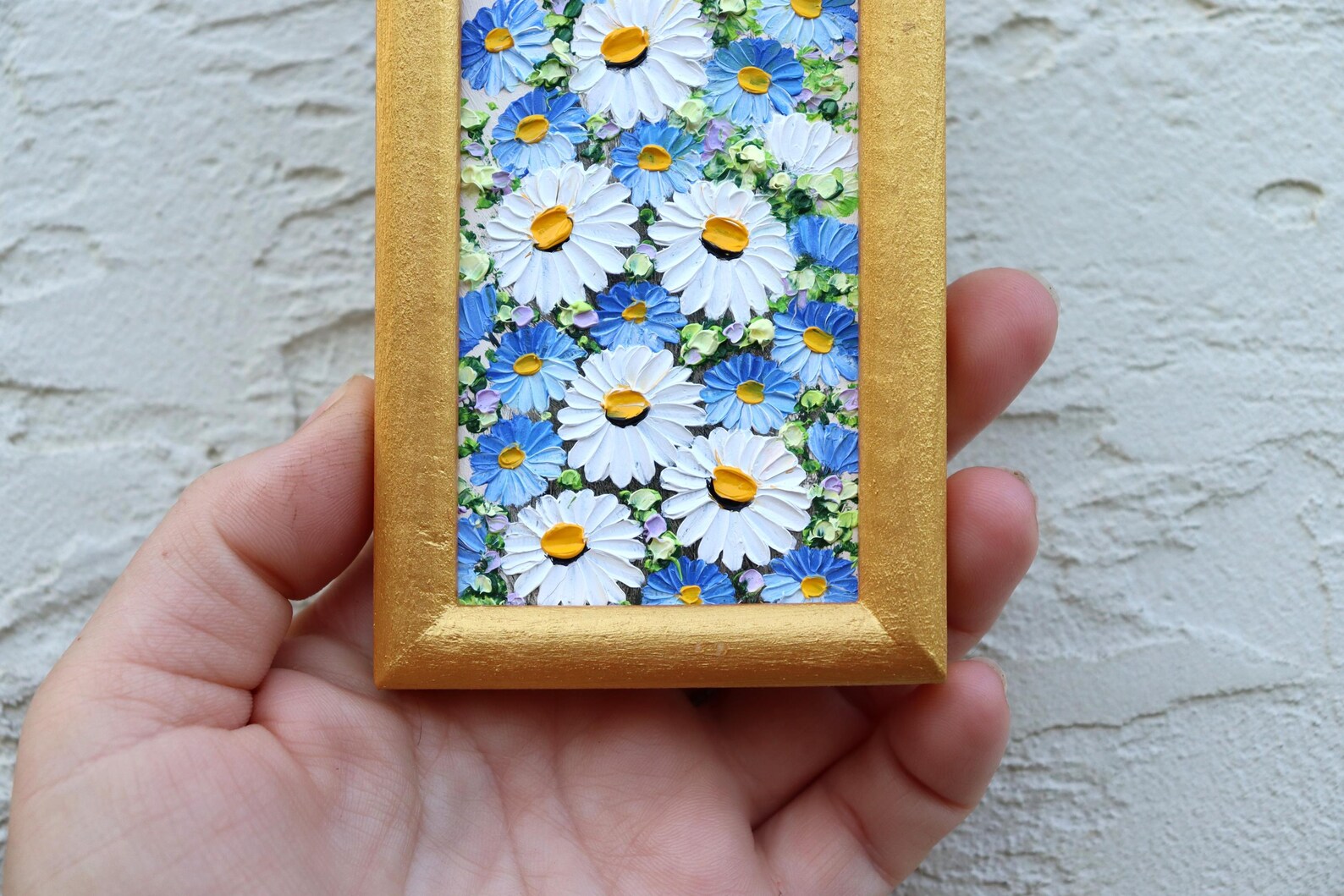 Daisy Artwork Forget-me-not Miniature Oil Painting Original Floral Art ...
