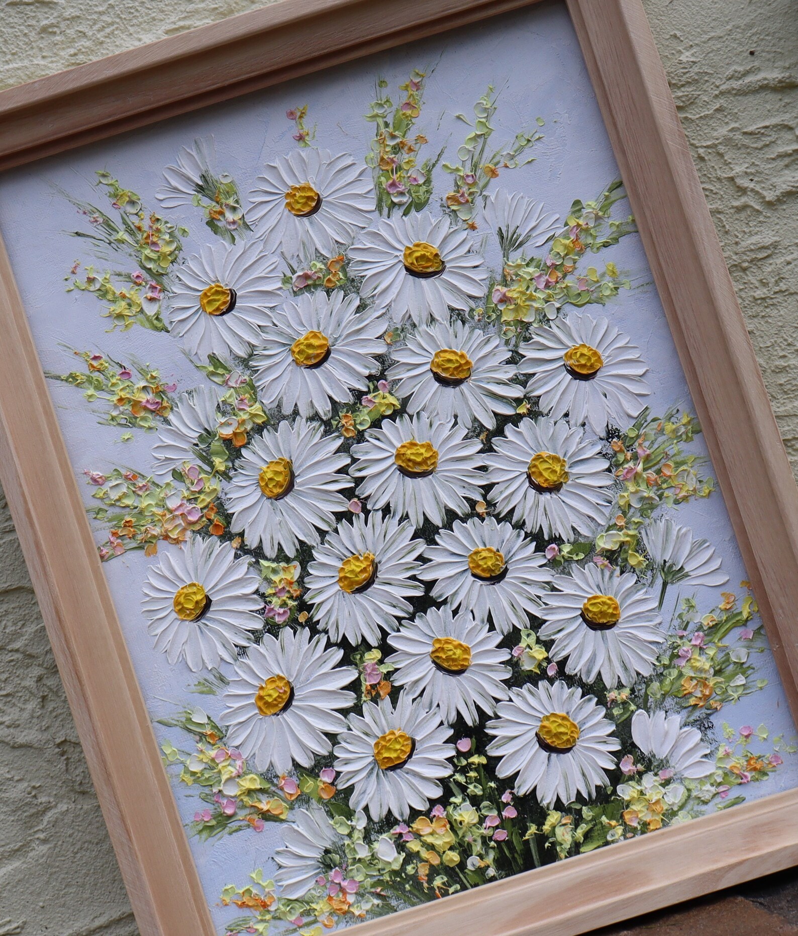 Daisy Original Painting in framed Floral Art 9.5х7 inches | Etsy