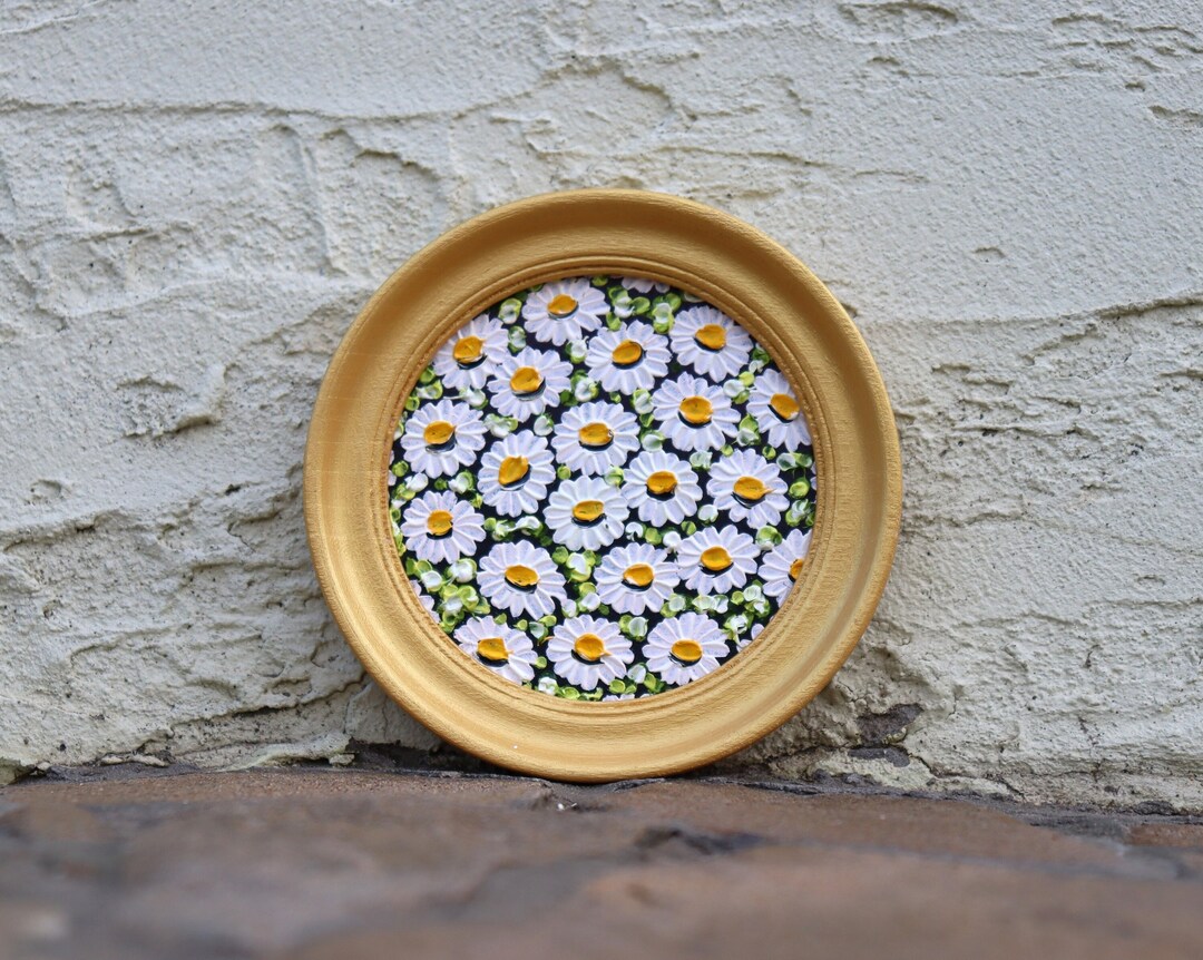 Daisy Miniature Painting Original Floral Art Small Round Artwork Mini ...