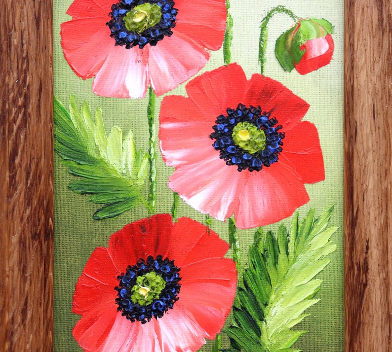 Poppies Oil Painting Original Art Red Flowers Artwork Handmade 6х4 ...
